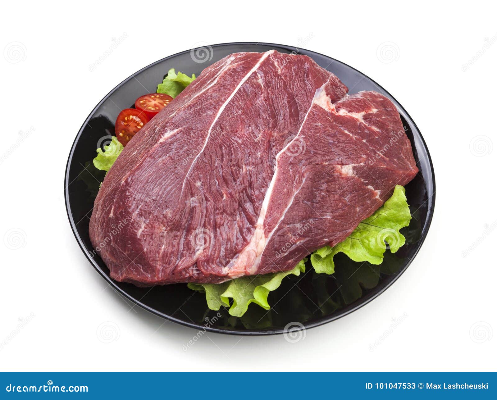 Piece of Raw Beef on Plate Isolated on White Background Stock Image ...