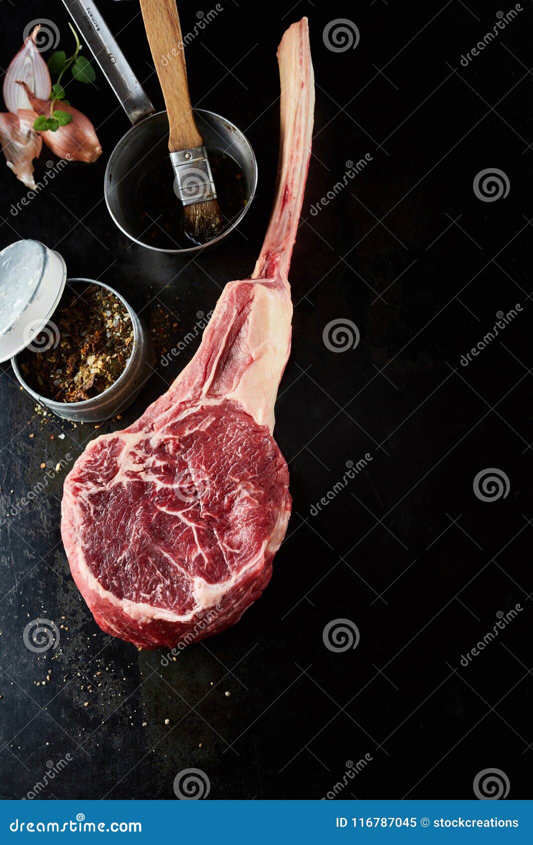 Piece of Raw Rib Eye Tomahawk Steak in Close Up View Stock Image ...