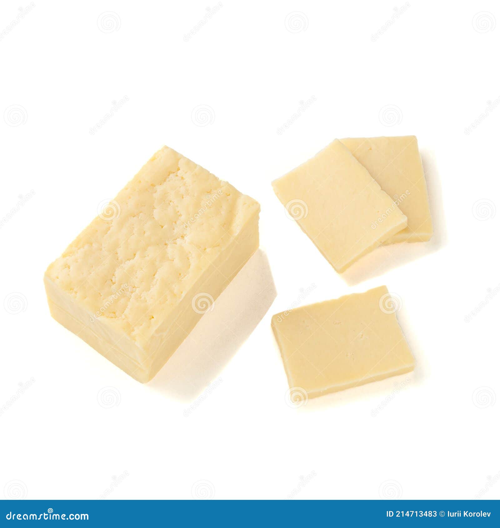 A Piece of Rectangular Cheese without Packaging. Several Pieces Have ...