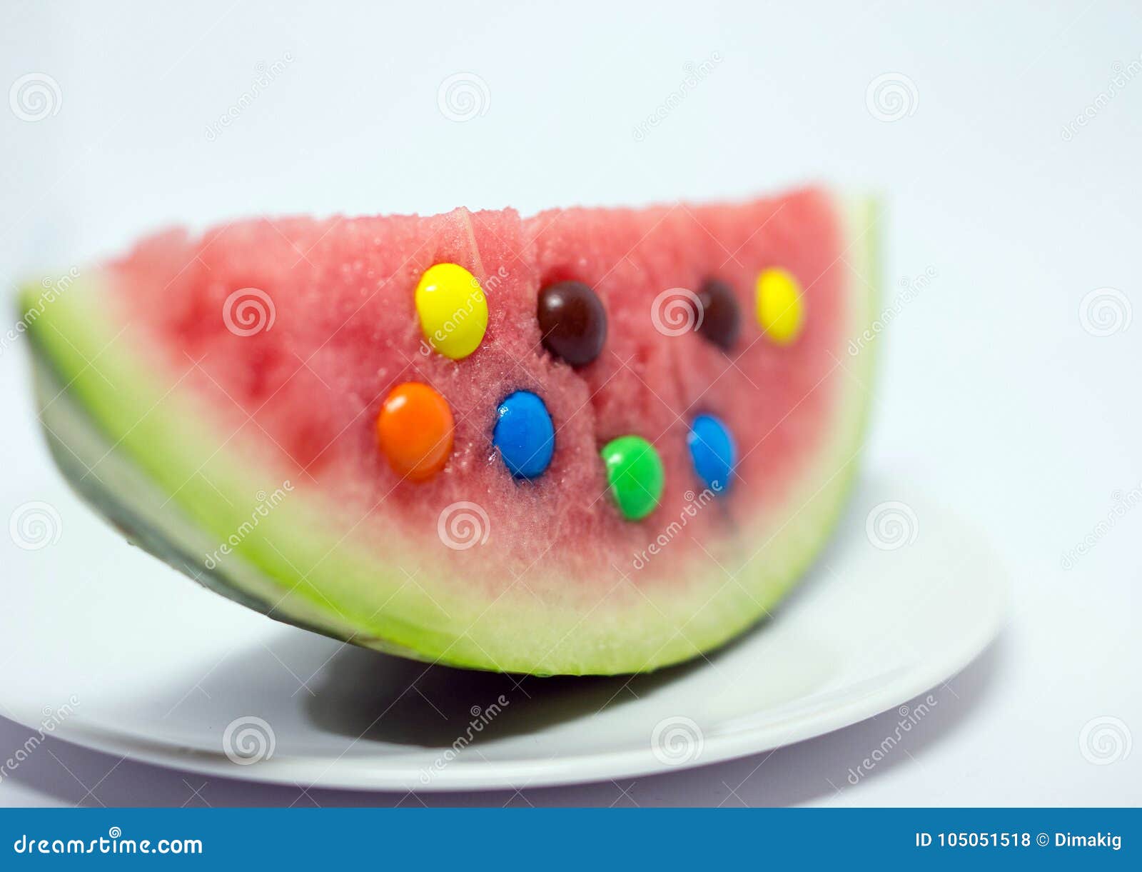 Piece of Red Watermelon with Colored Candy. Stock Photo - Image of ...