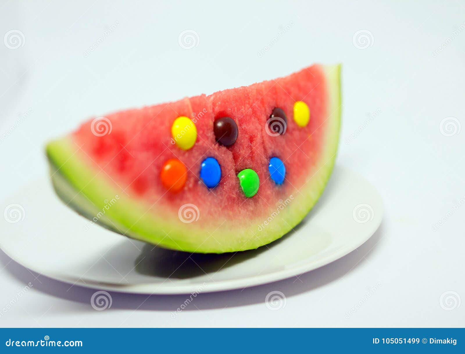 Piece of Red Watermelon with Colored Candy. Stock Image - Image of ...
