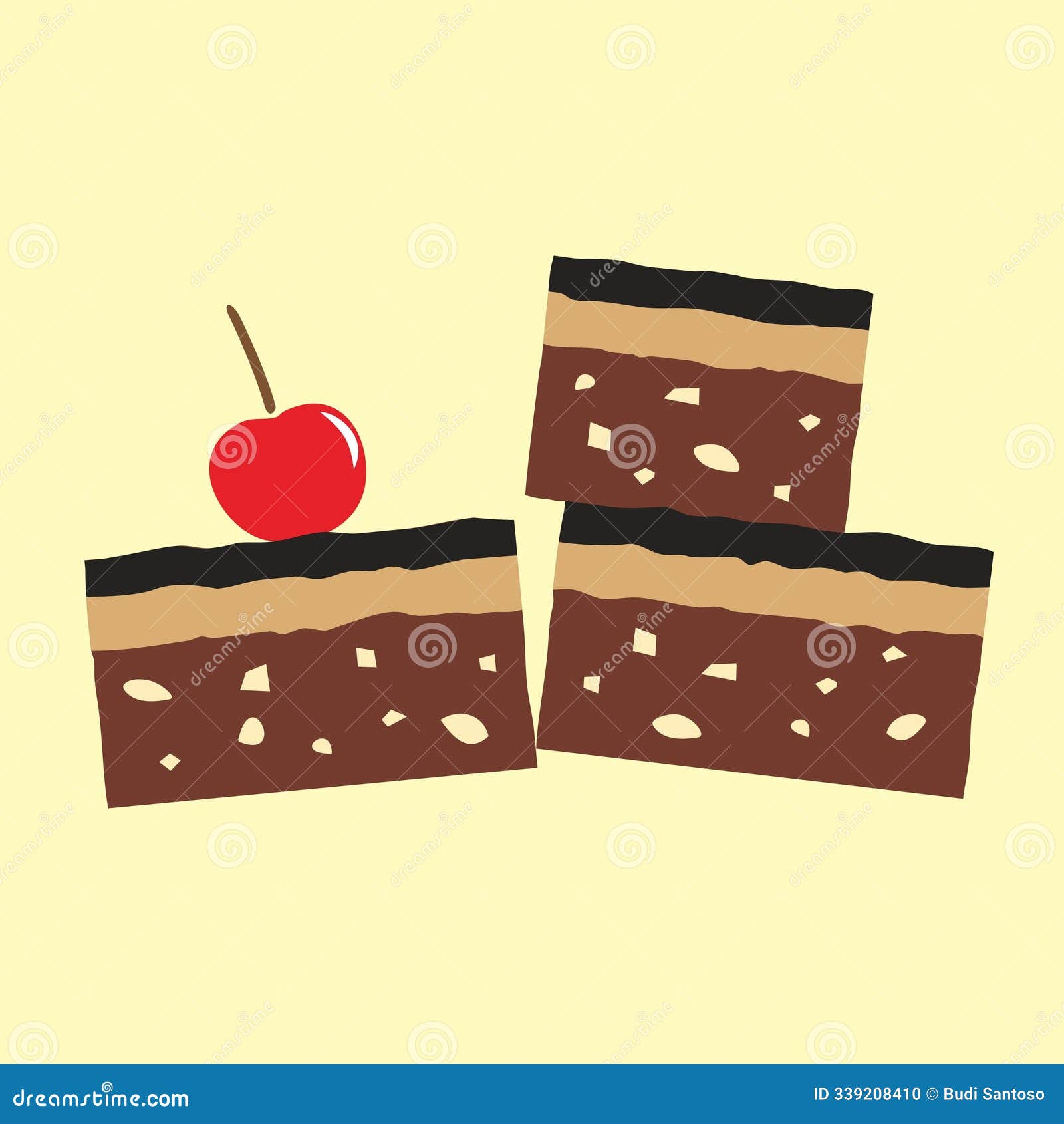 Piece Slice Brownie Cake Side View with Red Cherry Vector Stock Vector ...