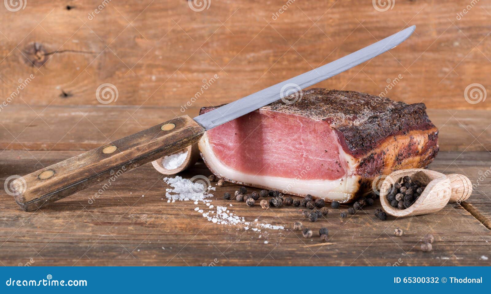 Piece of smoked loin bacon stock photo. Image of beef - 65300332