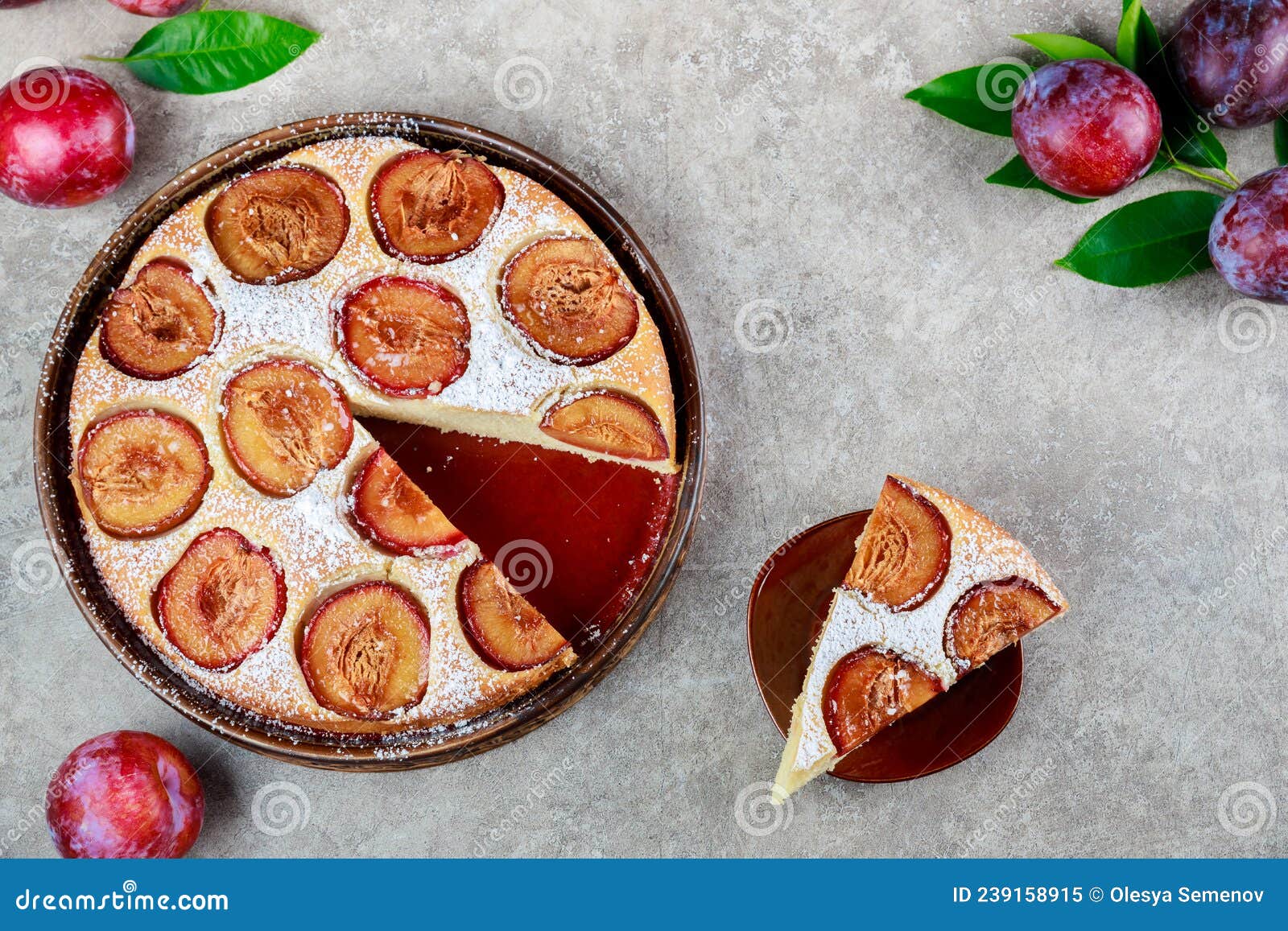 Piece of Soft Sponge Cake with Plum Stock Image - Image of healthy ...