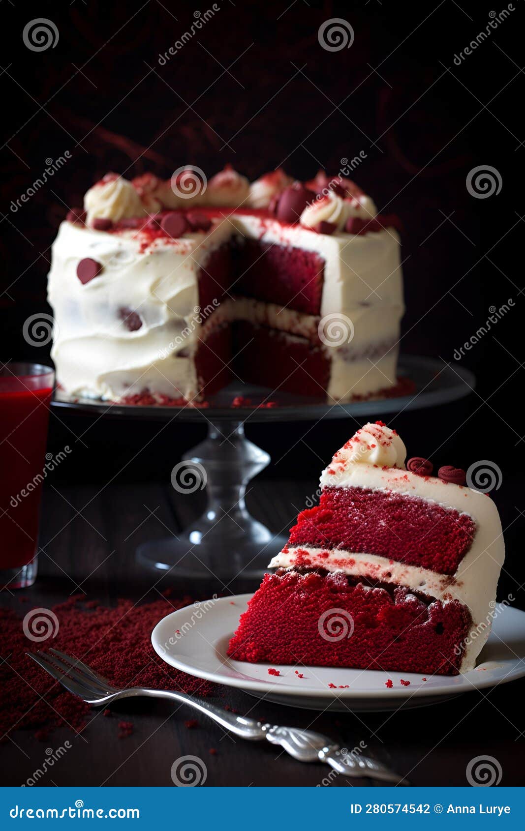 Piece of Sponge Cream Cake Red Velvet on a Plate. Generated AI Stock ...