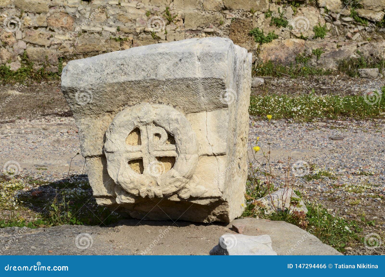 A Piece of Stone Wall with a Bas-relief of a Byzantine Cross Stock ...