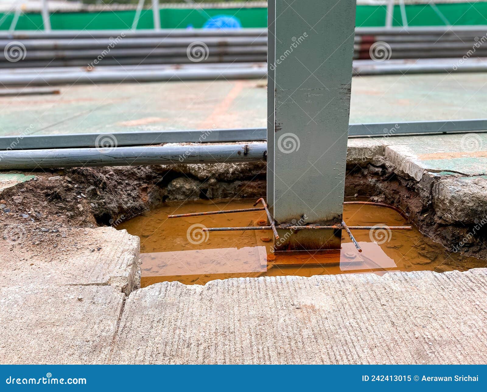 Steel Pier Were Assembled in Underground Pit. Stock Image - Image of ...