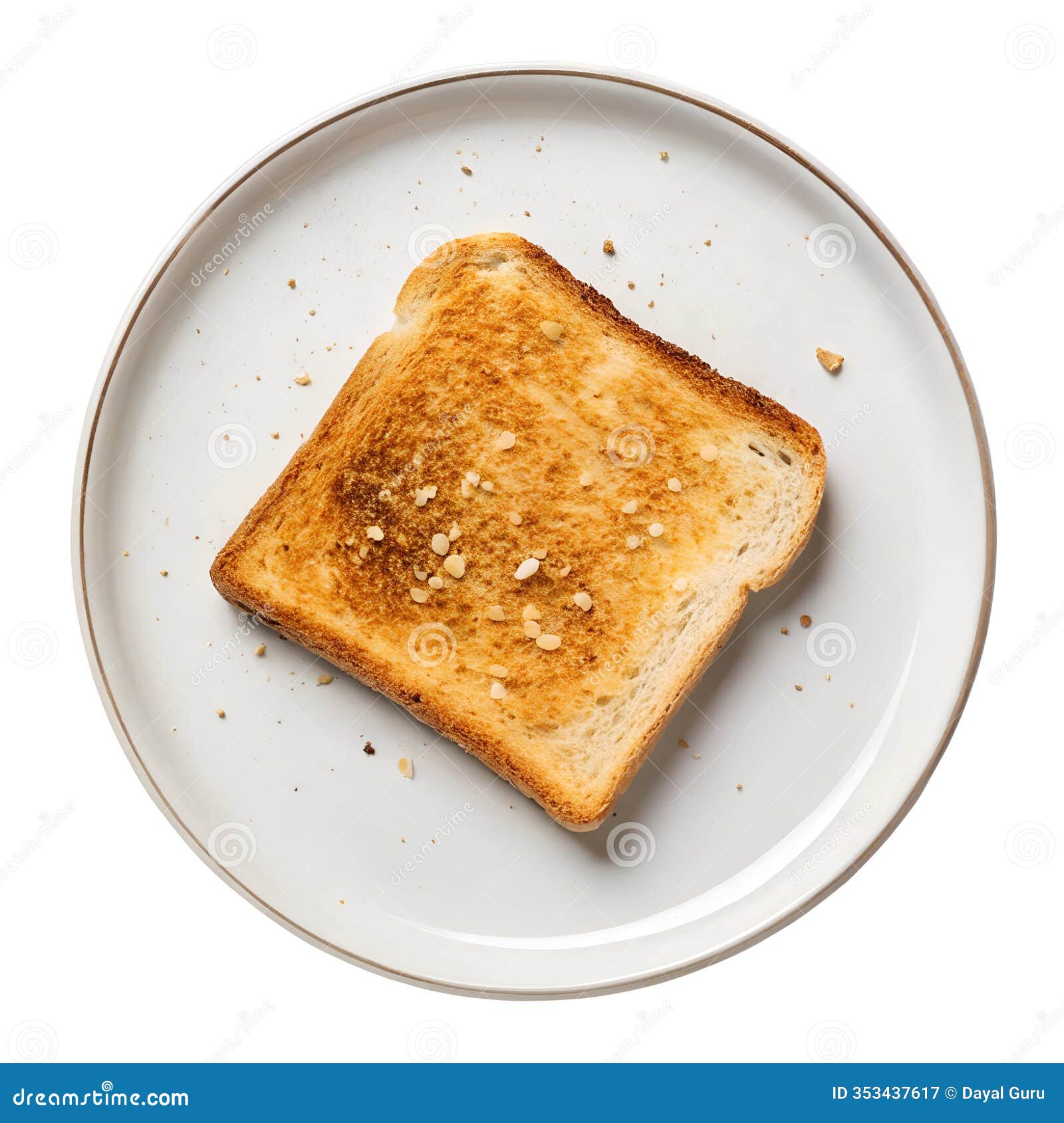 Piece of Toast on a Plate Isolated on White Background Stock ...