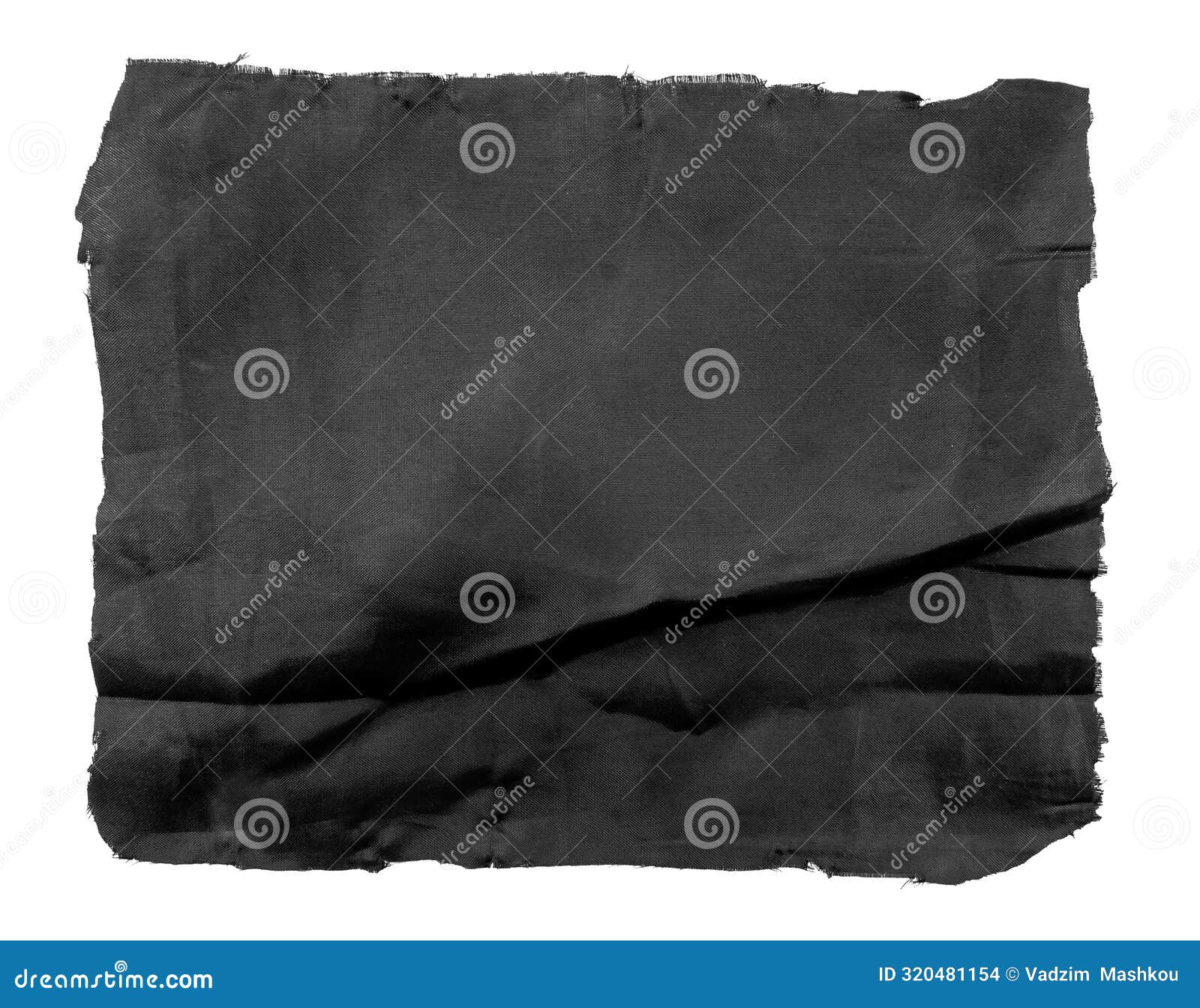 A Piece of Torn Black Satin Fabric on a White Background. Isolate a ...