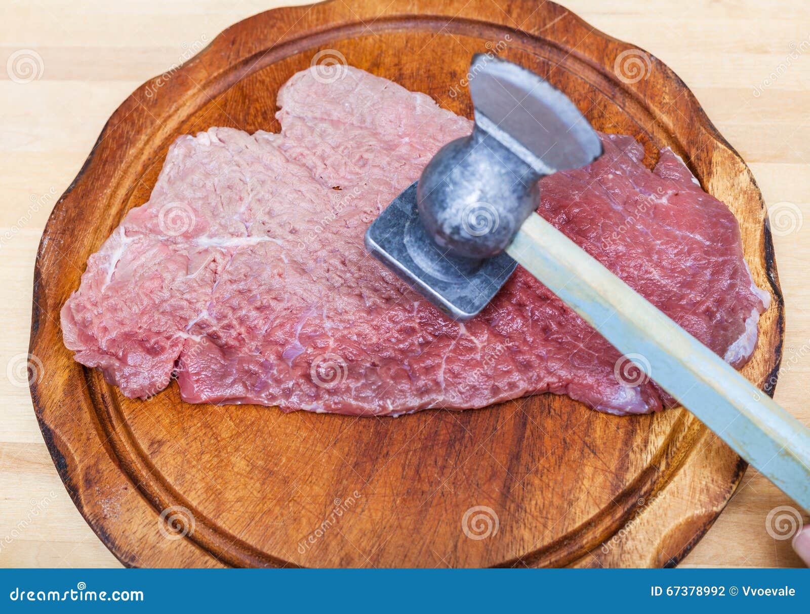Piece of Veal is Beating by Meat Mallet Stock Photo - Image of beef ...