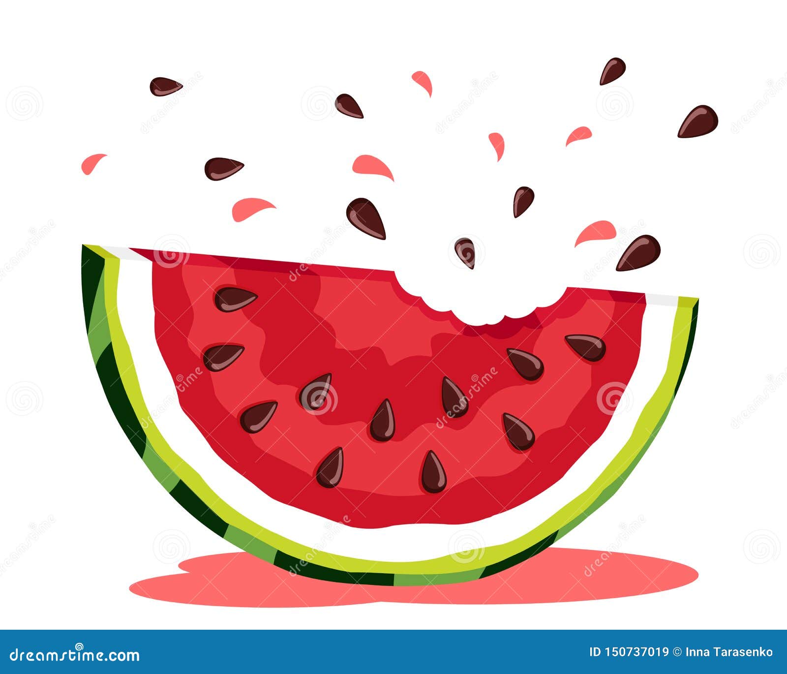 Watermelon With Bites Mark Isolated On White Background. Watercolor ...