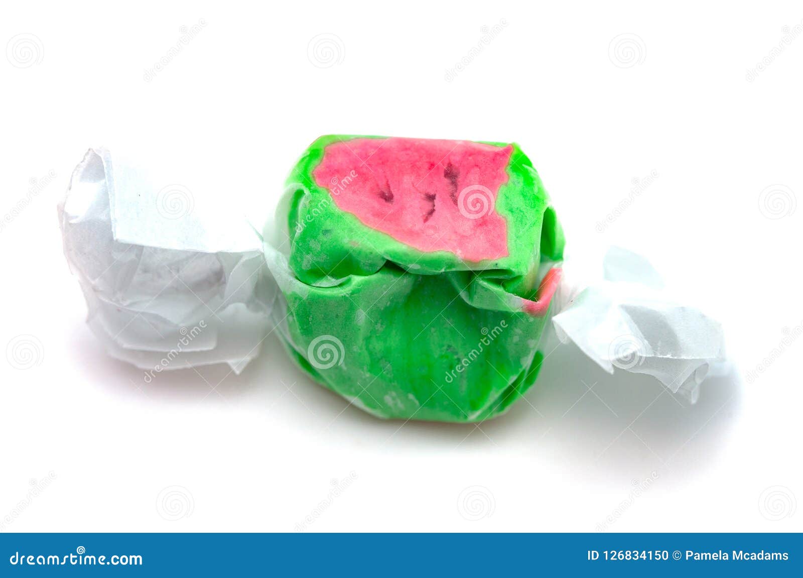 Piece of Watermelon Salt Water Taffy on a White Background Stock Photo ...