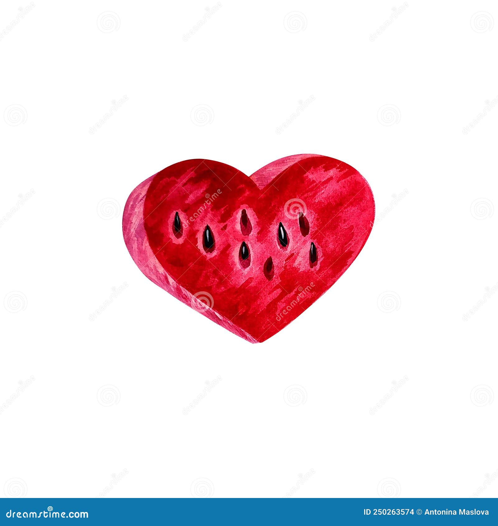 A Piece of Watermelon in the Shape of a Heart. Watercolor Illustration ...
