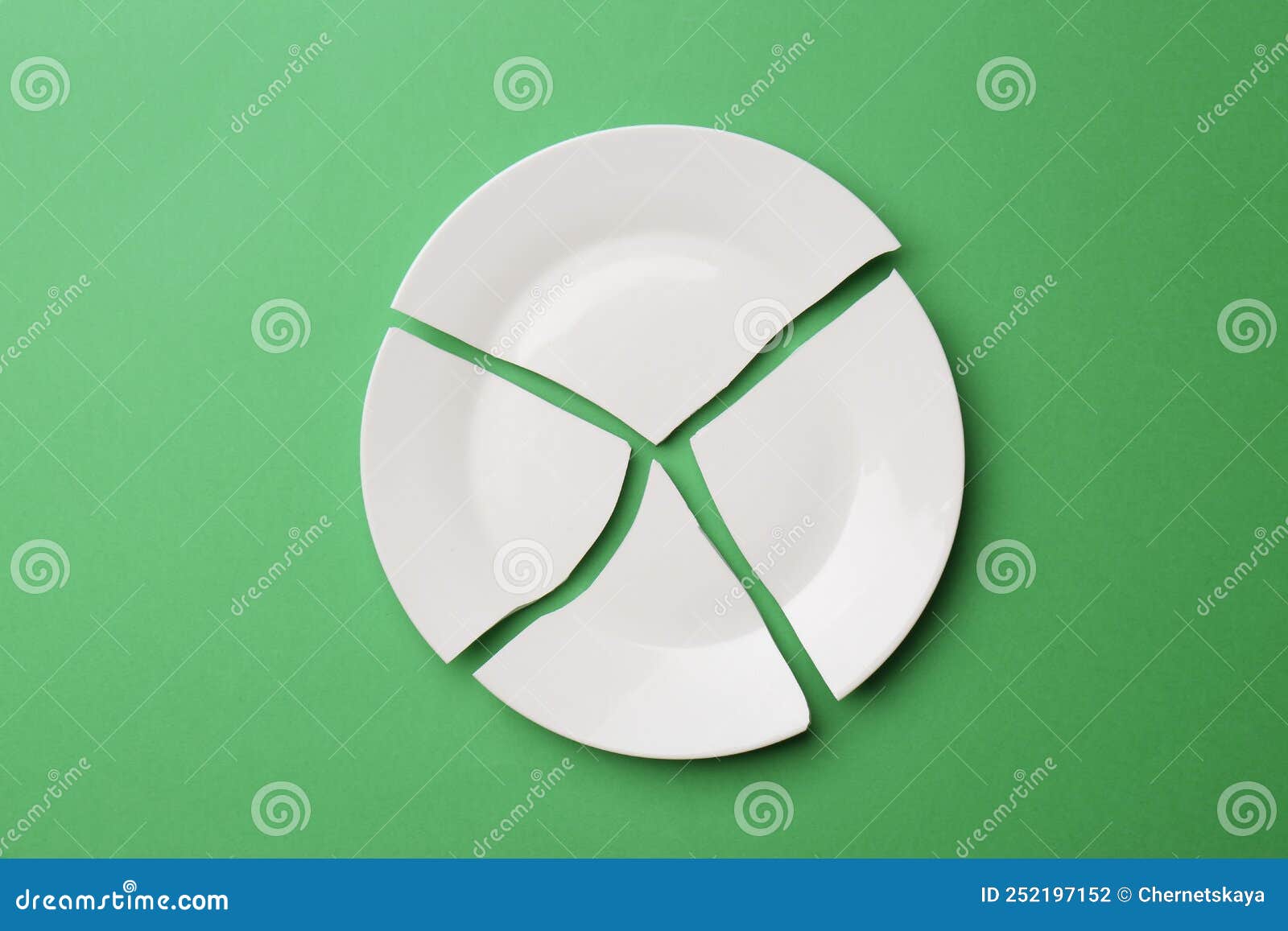 Pieces of Broken Ceramic Plate on Green Background, Flat Lay Stock ...