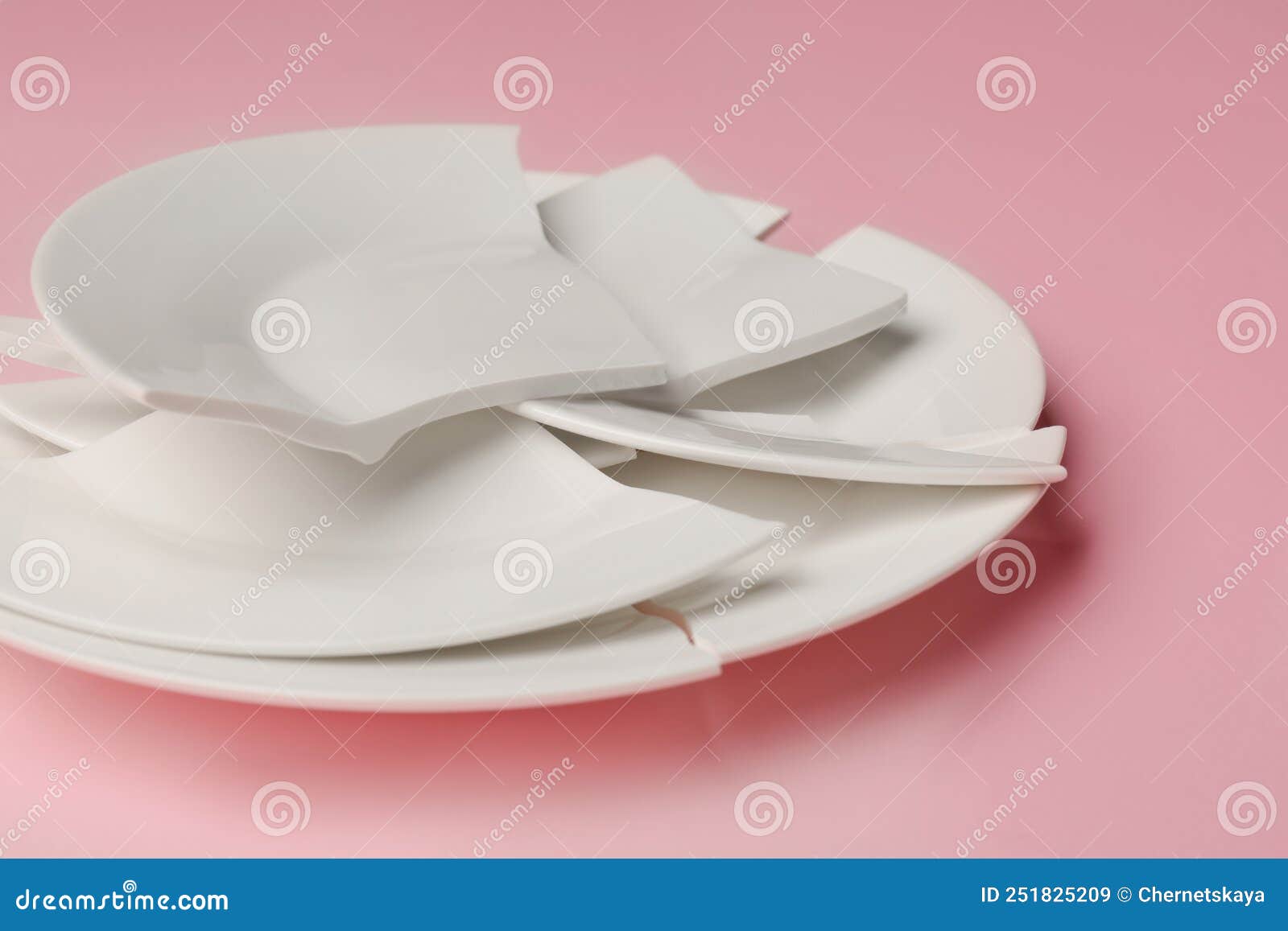 Pieces of Broken Ceramic Plate on Pink Background, Closeup Stock Image ...