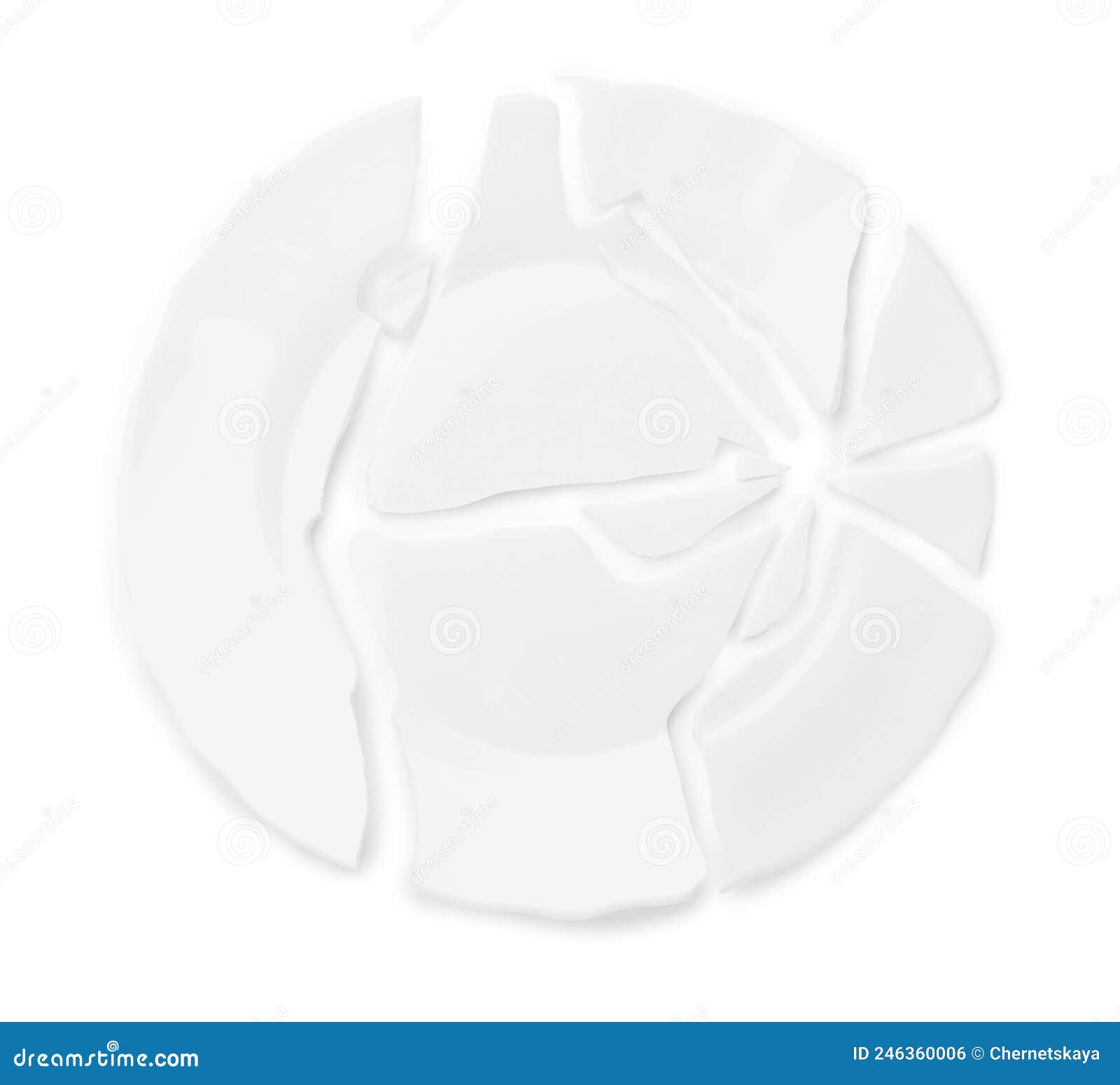 Pieces of Broken Ceramic Plate on White Background, Top View Stock ...