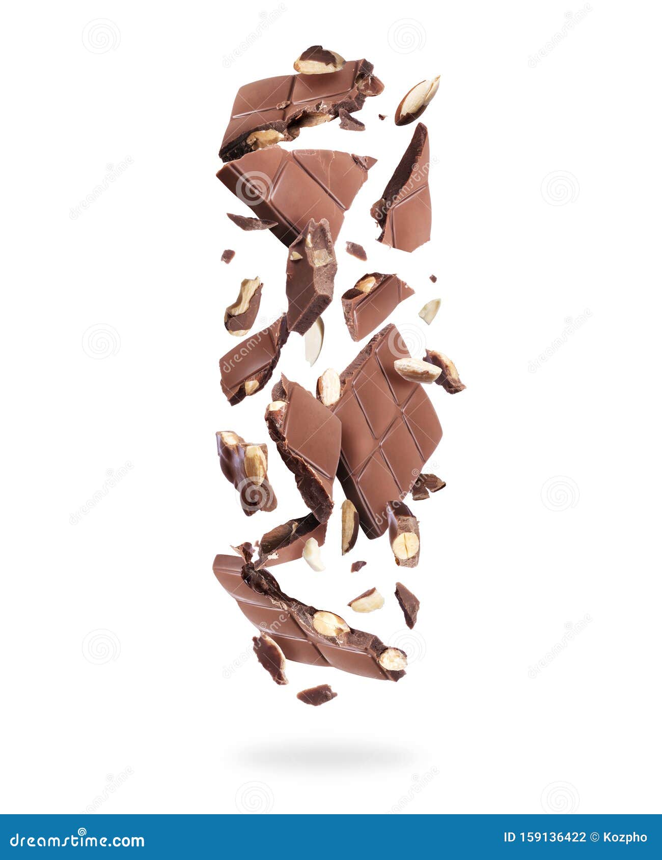 Pieces of Broken Chocolate Falling Down on White Background Stock Photo ...