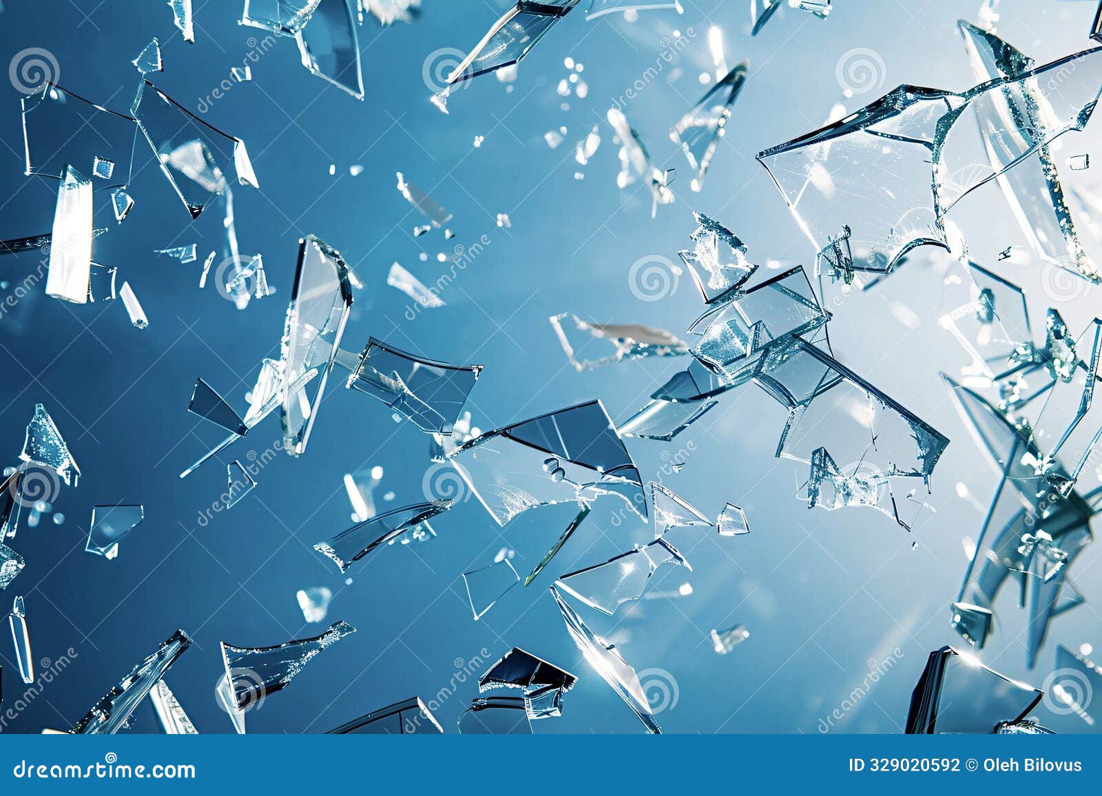 Shattered Glass Shards Exploding on Blue Background Stock Photo - Image ...