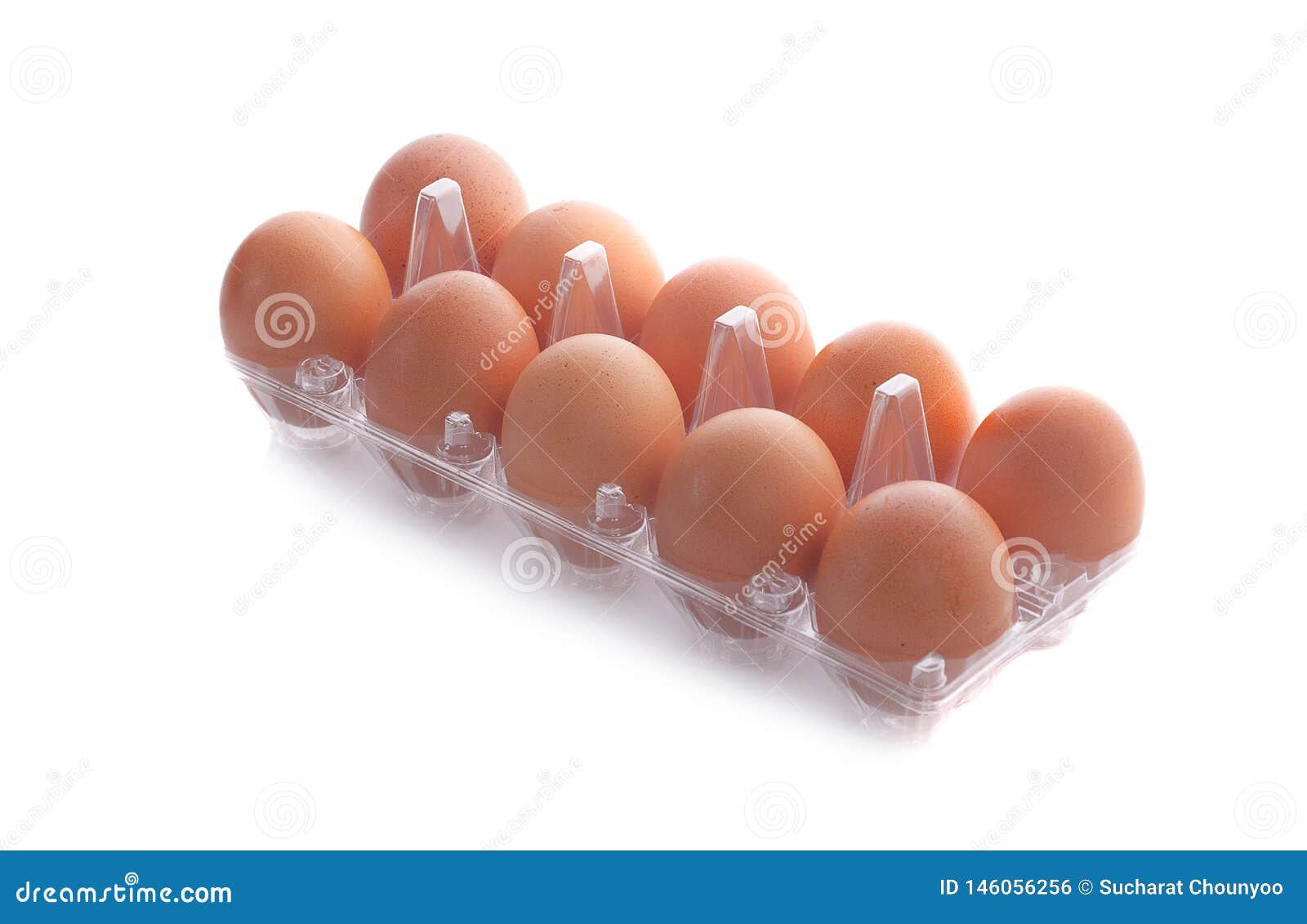 10 Pieces Brown Eggs. Transparent Egg Packaging Tray Front View, Side ...