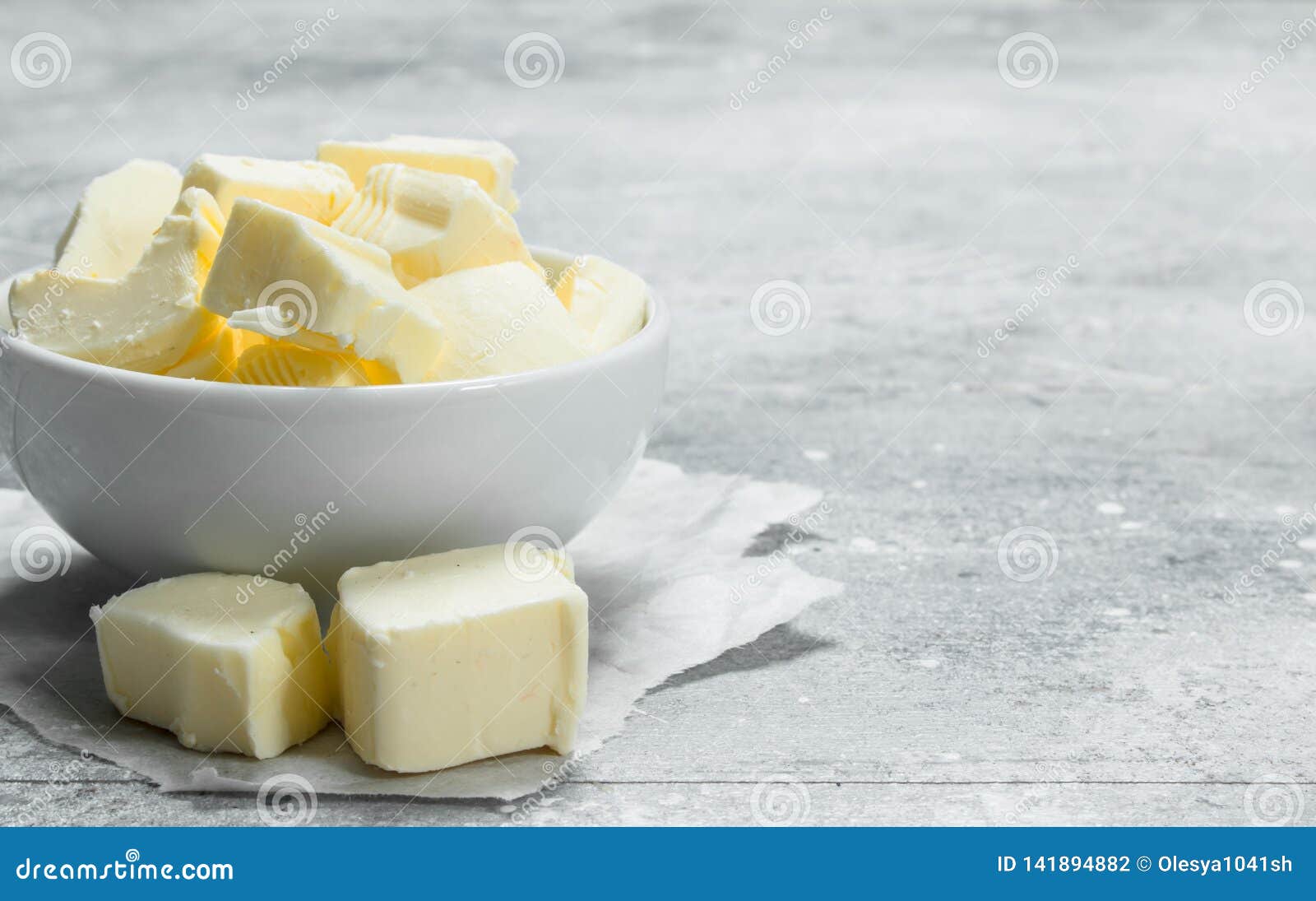 Pieces of Butter in the Bowl Stock Photo - Image of spread, margarine ...