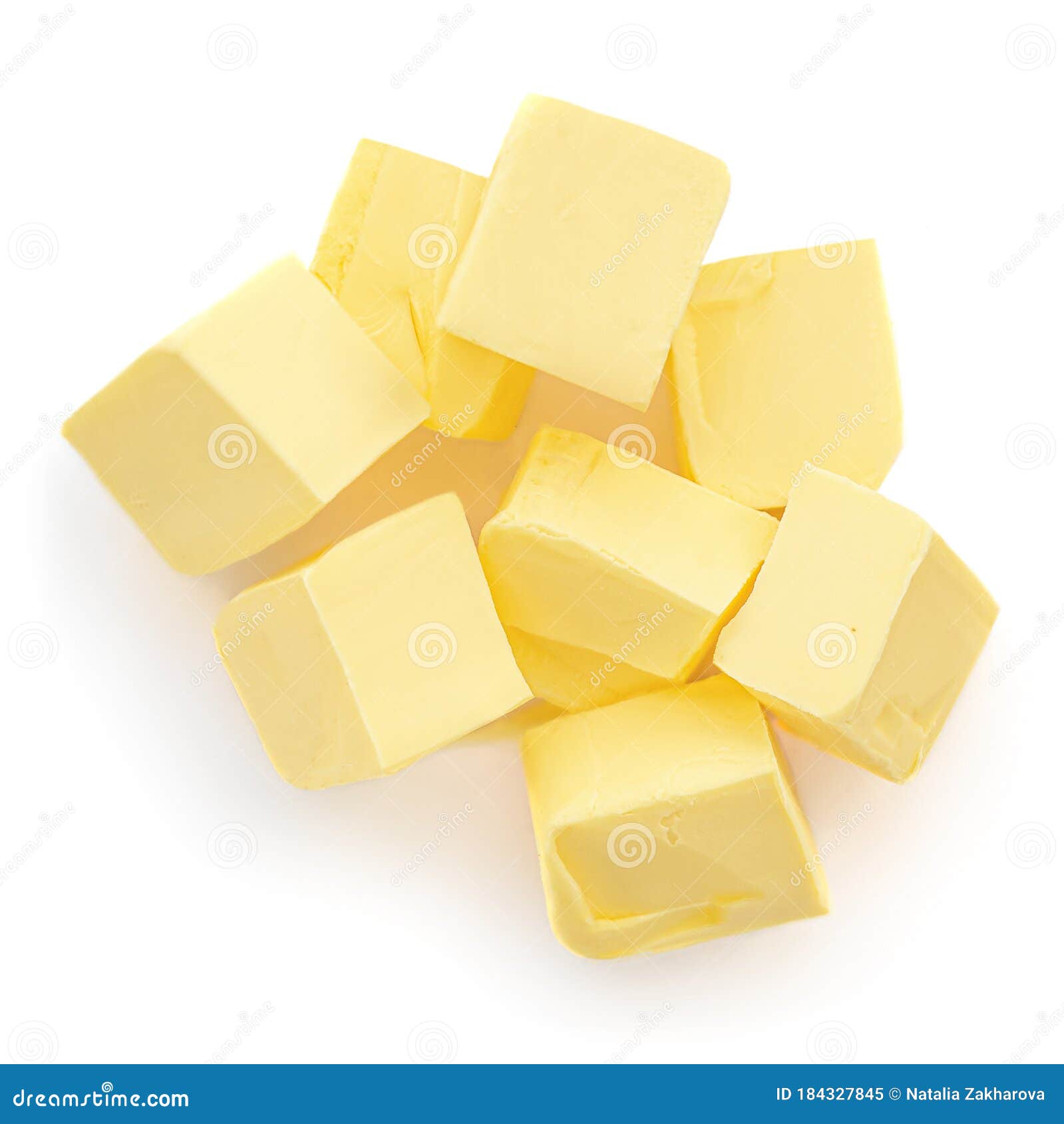Pieces of Butter Isolated on White Background. Fresh Butter Cubes Top ...