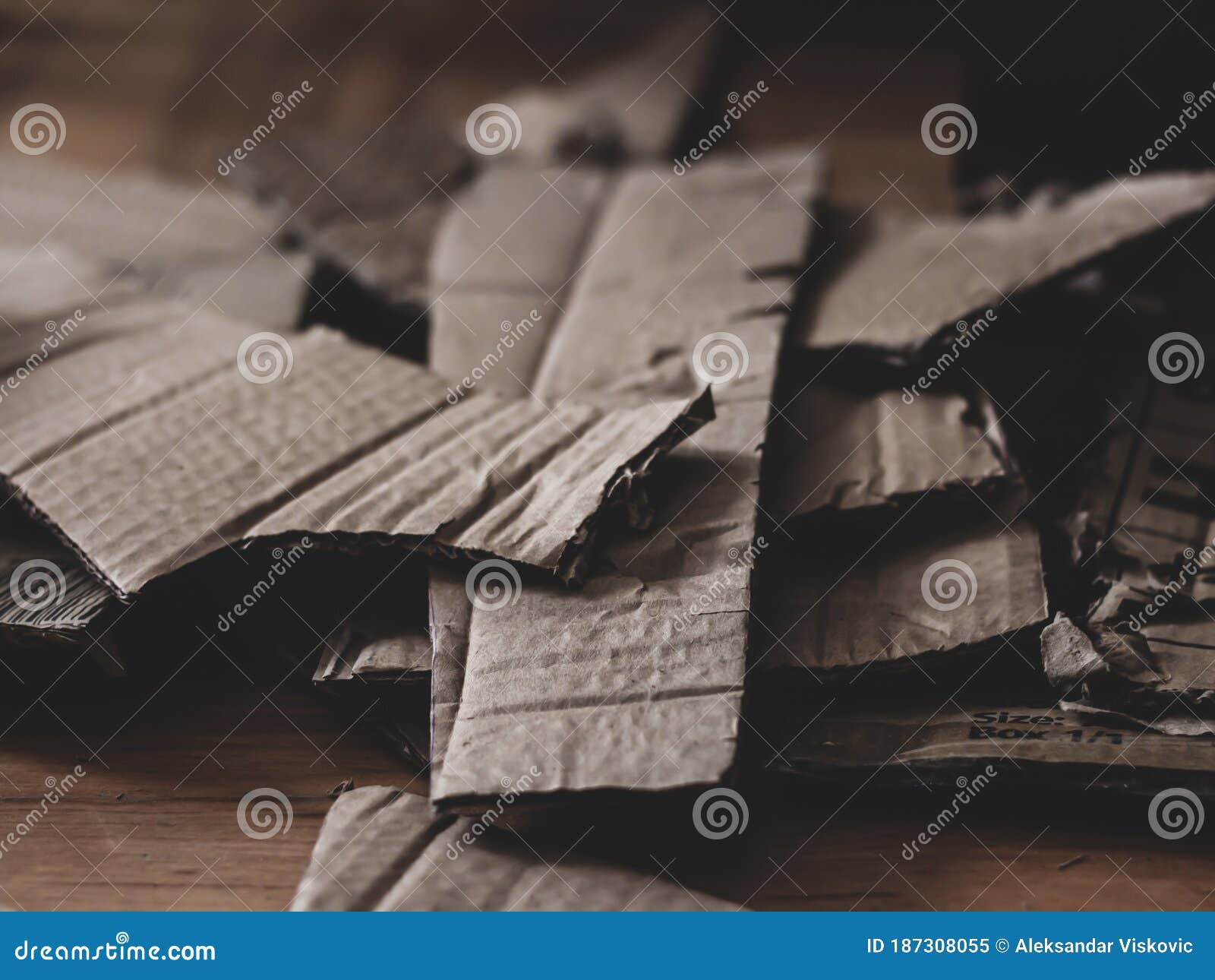 Pieces of a Cardboard on Wooden Floor Stock Image - Image of material ...