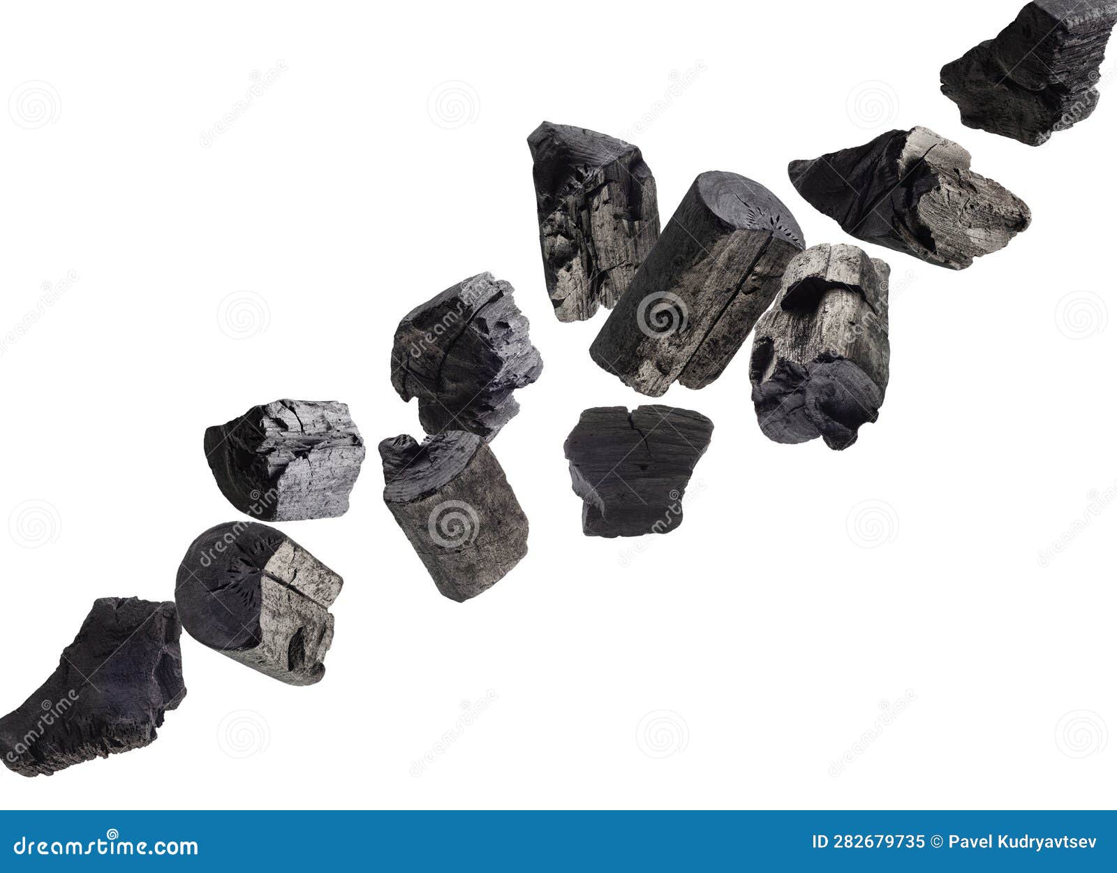 Pieces of Charcoal Flying in Space Forming a Chain Shape Isolated on ...