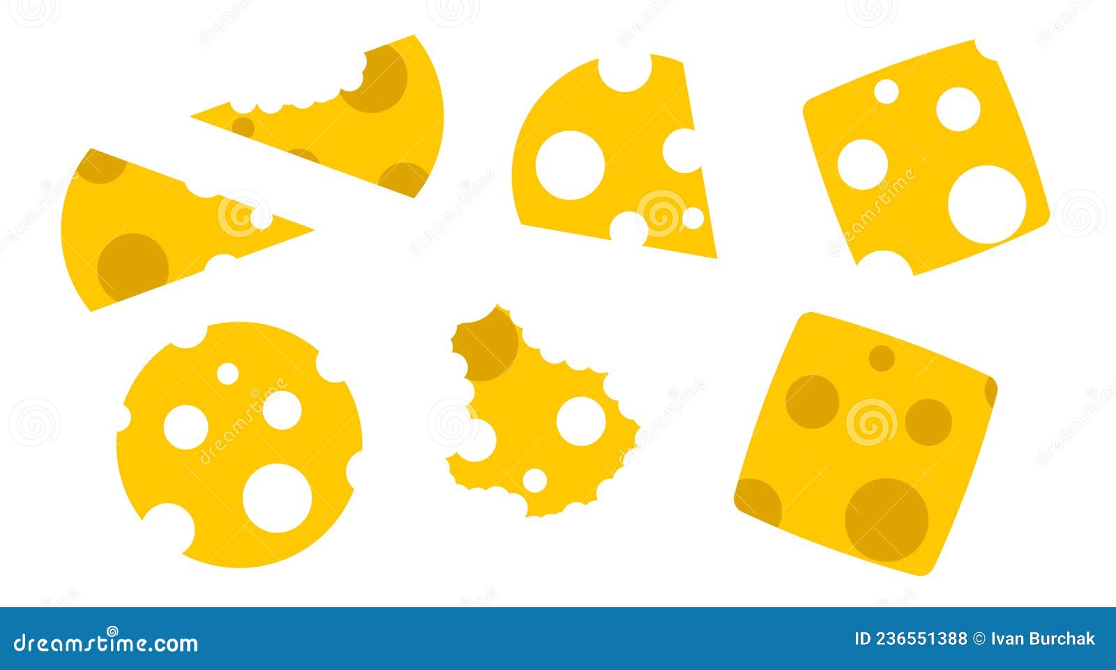 Pieces of Cheese. Flat Vector Illustration Isolated on White Stock ...