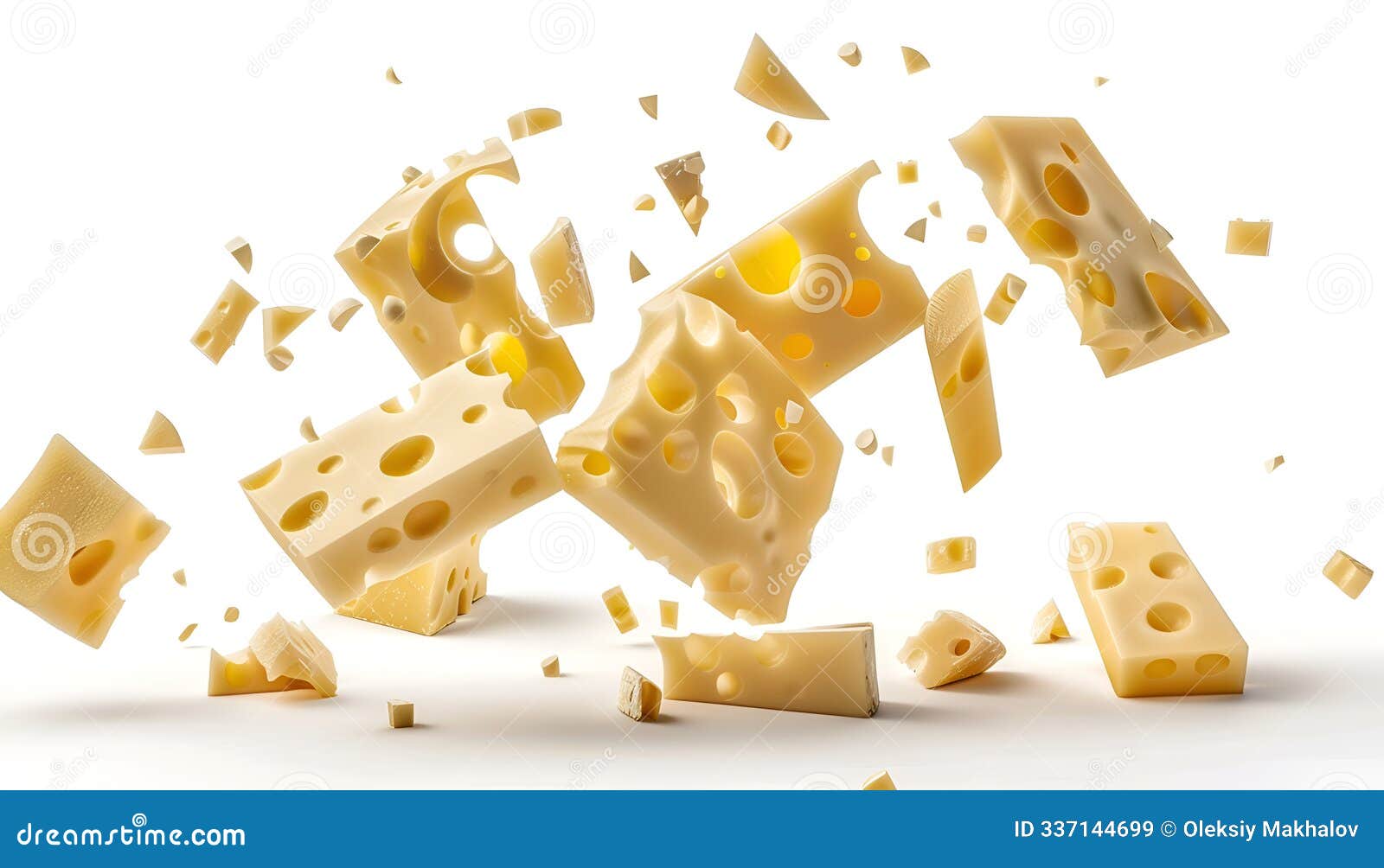 Pieces of Cheese Flying on White Stock Illustration - Illustration of ...