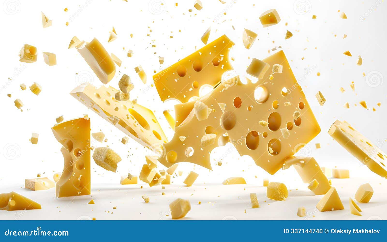 Pieces of Cheese Flying on White Stock Illustration - Illustration of ...