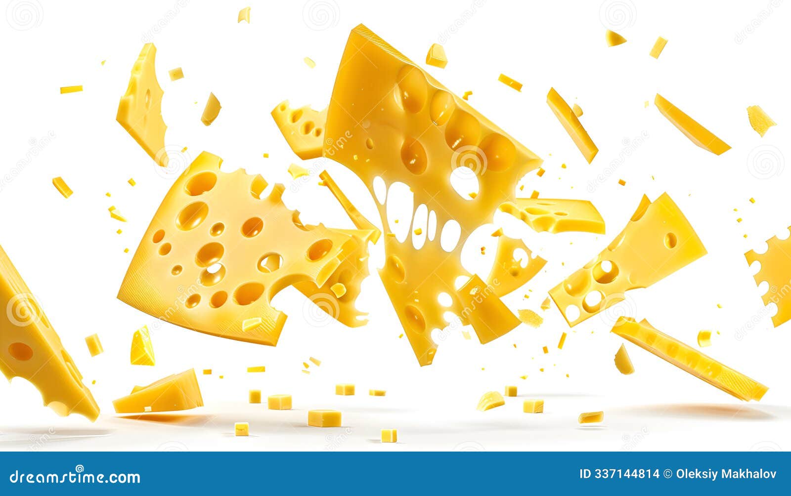 Pieces of Cheese Flying on White Stock Illustration - Illustration of ...