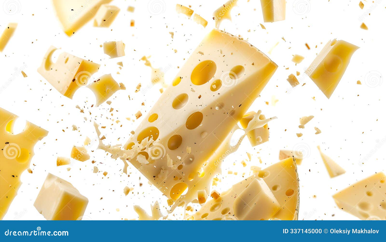 Pieces of Cheese Flying on White Stock Illustration - Illustration of ...