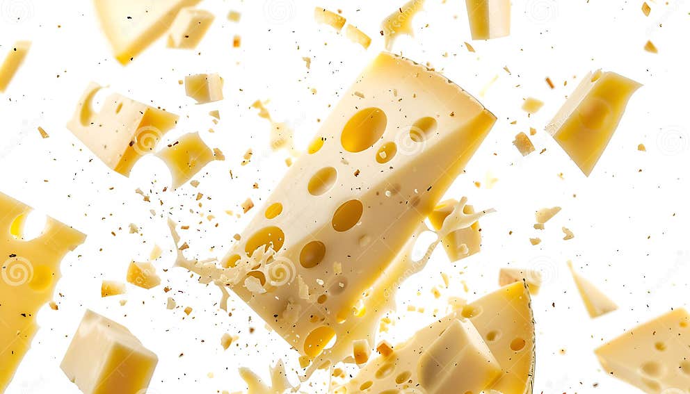Pieces of Cheese Flying on White Stock Illustration - Illustration of ...
