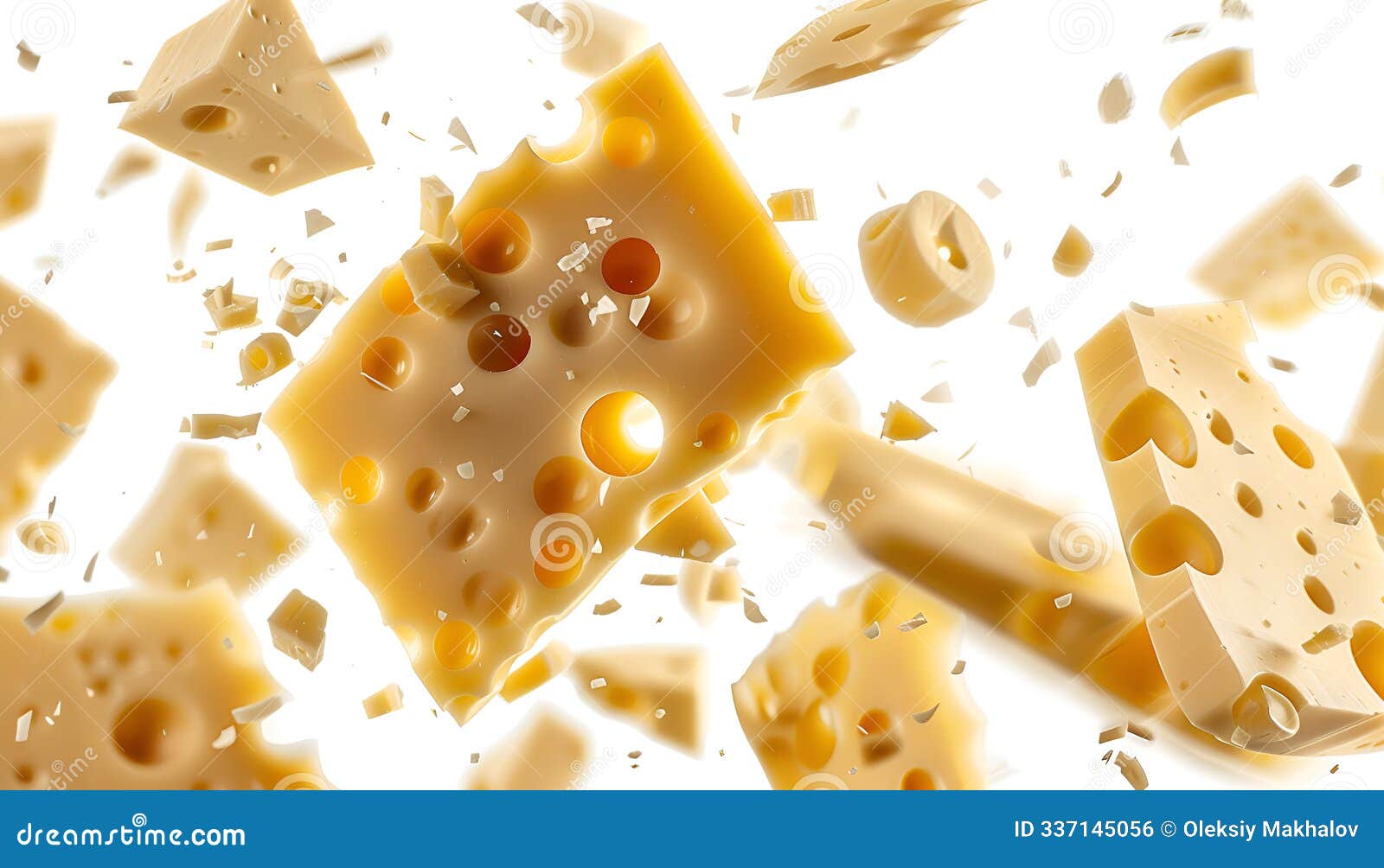 Pieces of Cheese Flying on White Stock Illustration - Illustration of ...