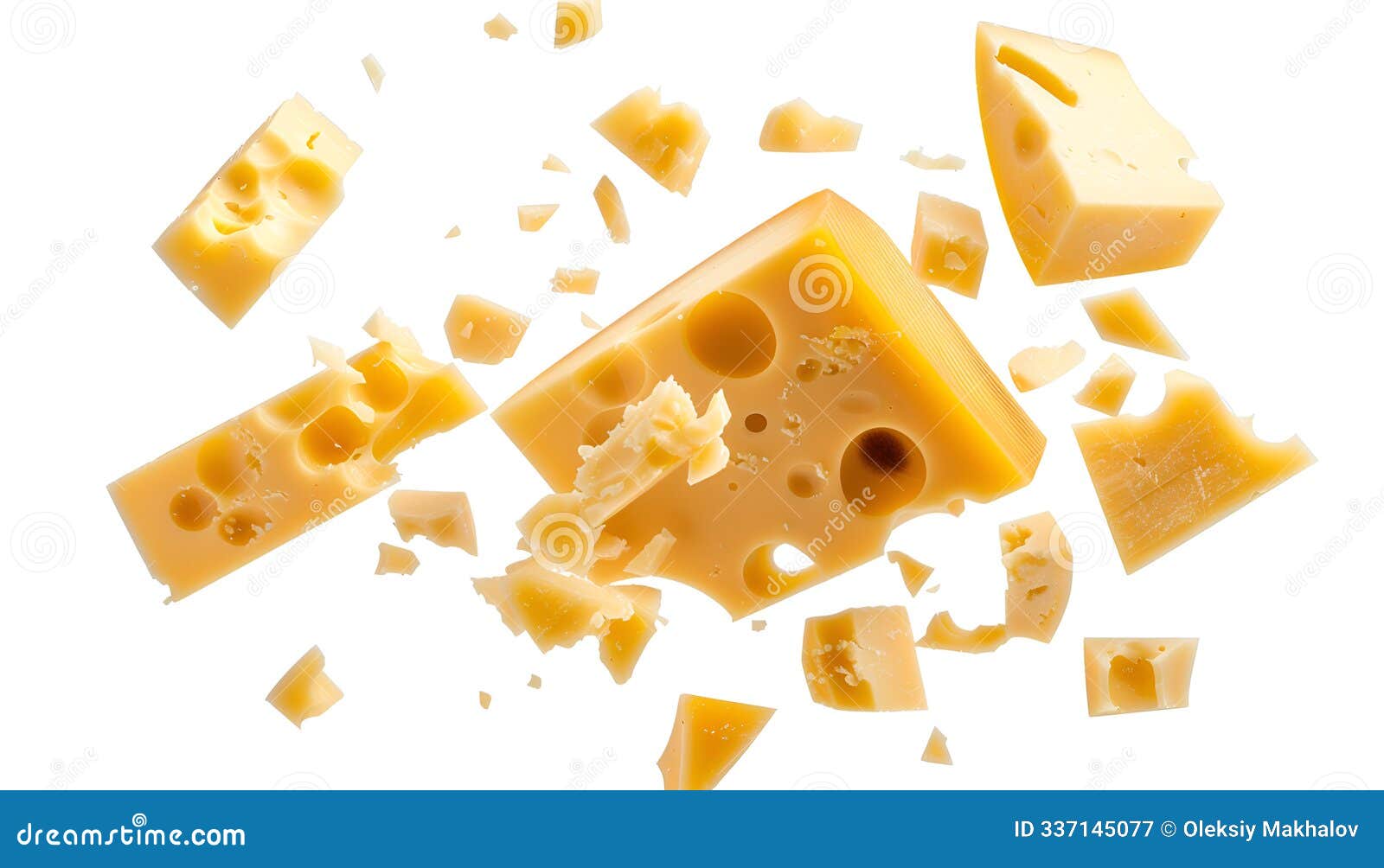 Pieces of Cheese Flying on White Stock Illustration - Illustration of ...