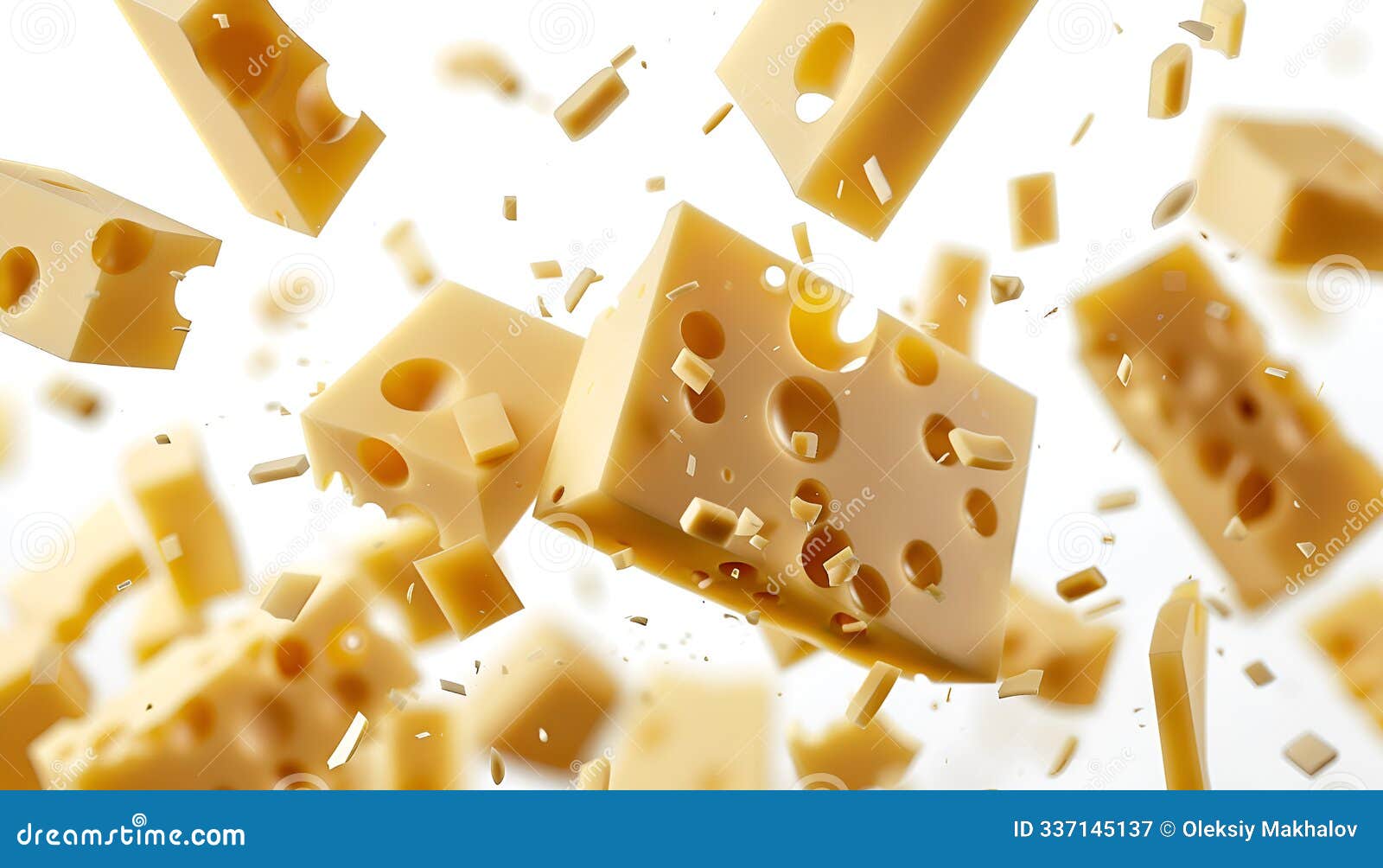 Pieces of Cheese Flying on White Stock Illustration - Illustration of ...