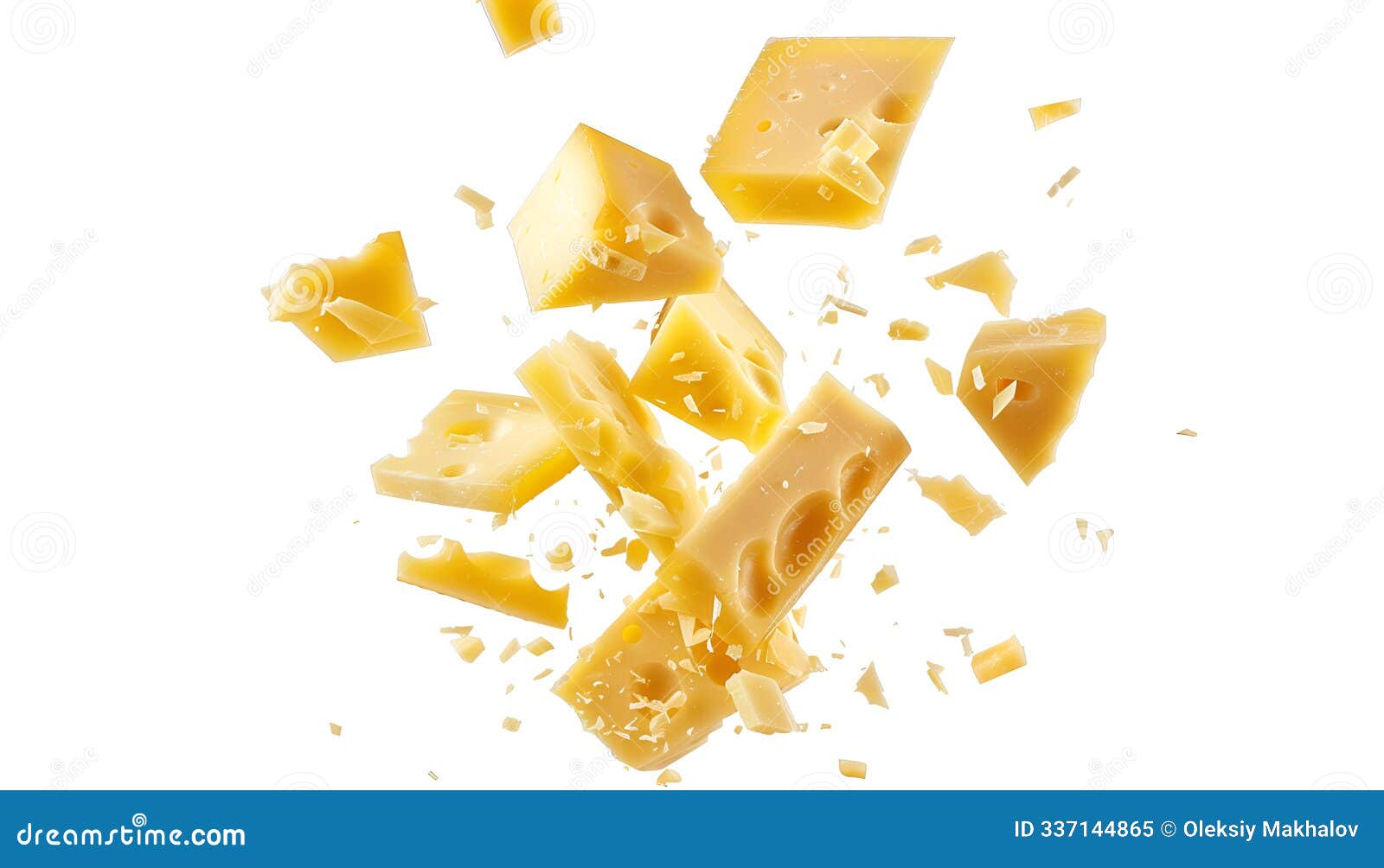 Pieces of Cheese Flying on White Stock Illustration - Illustration of ...