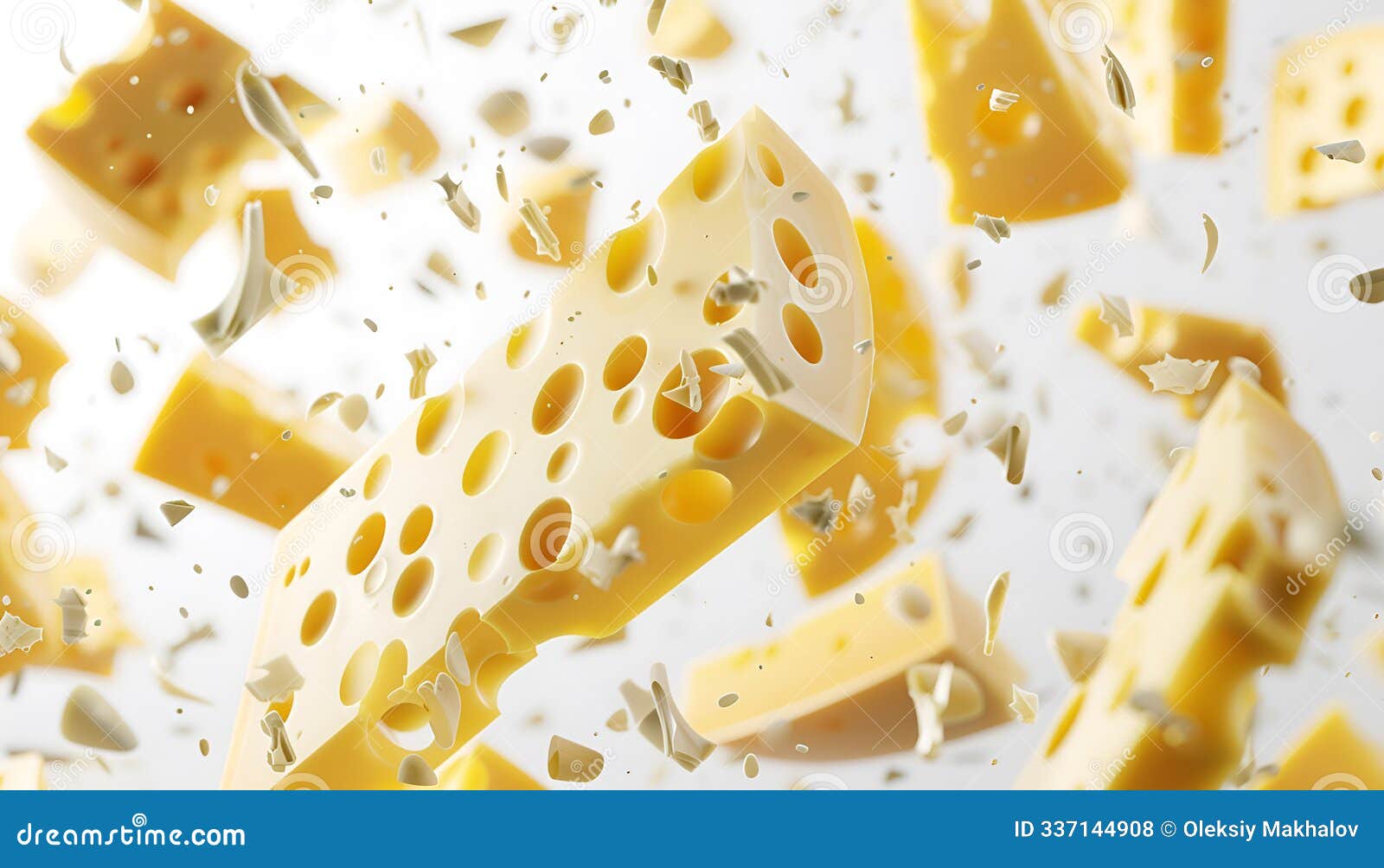 Pieces of Cheese Flying on White Stock Illustration - Illustration of ...