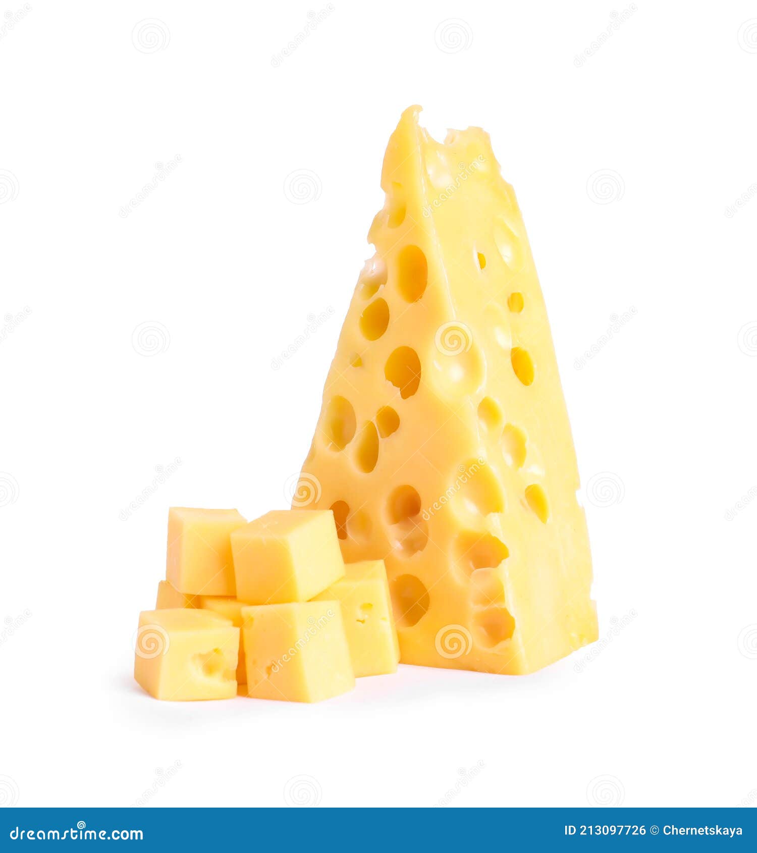 Pieces of Cheese with Holes on White Background Stock Photo - Image of ...