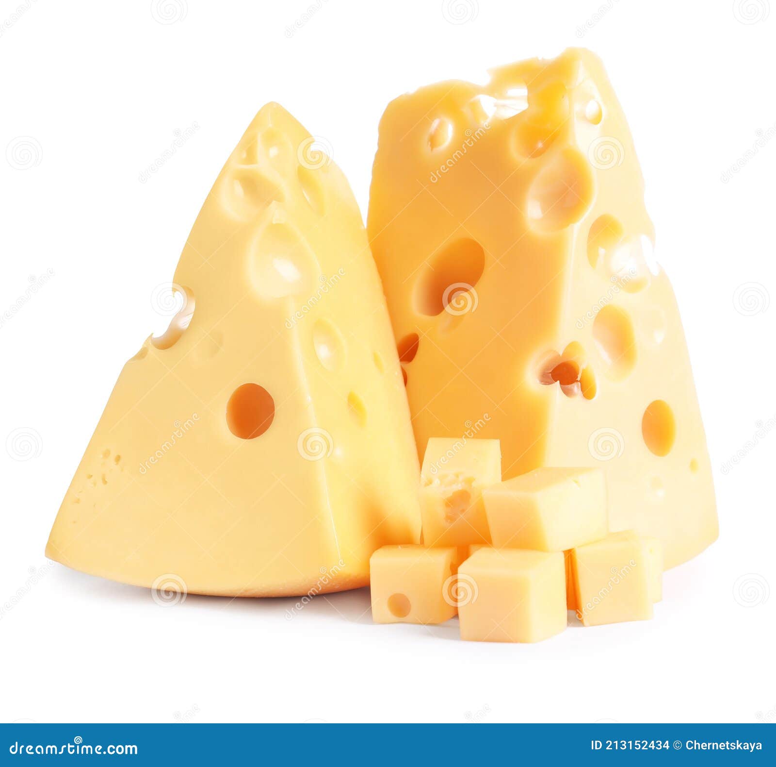 Pieces of Cheese with Holes on White Background Stock Photo - Image of ...