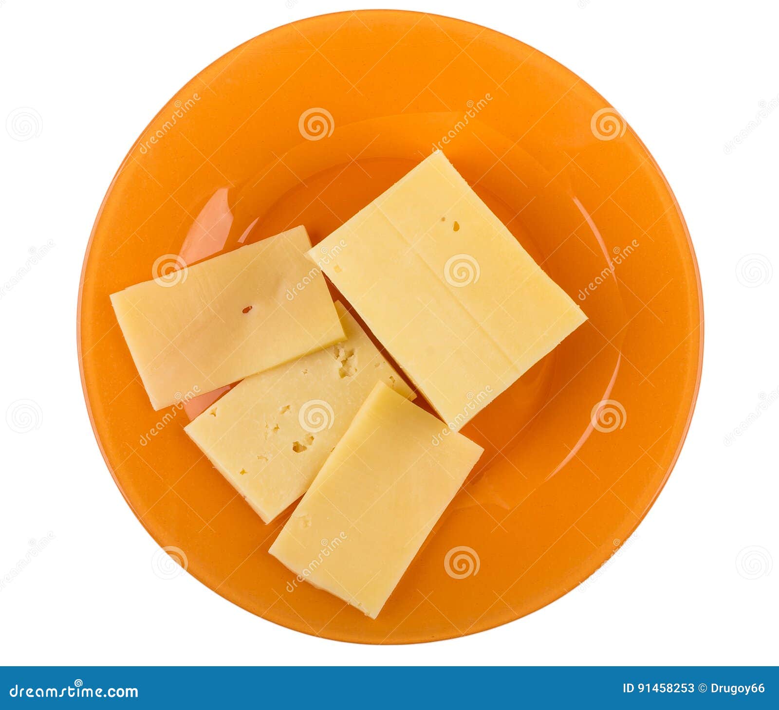 Pieces of Cheese in Orange Plate Isolated on White Background Stock ...