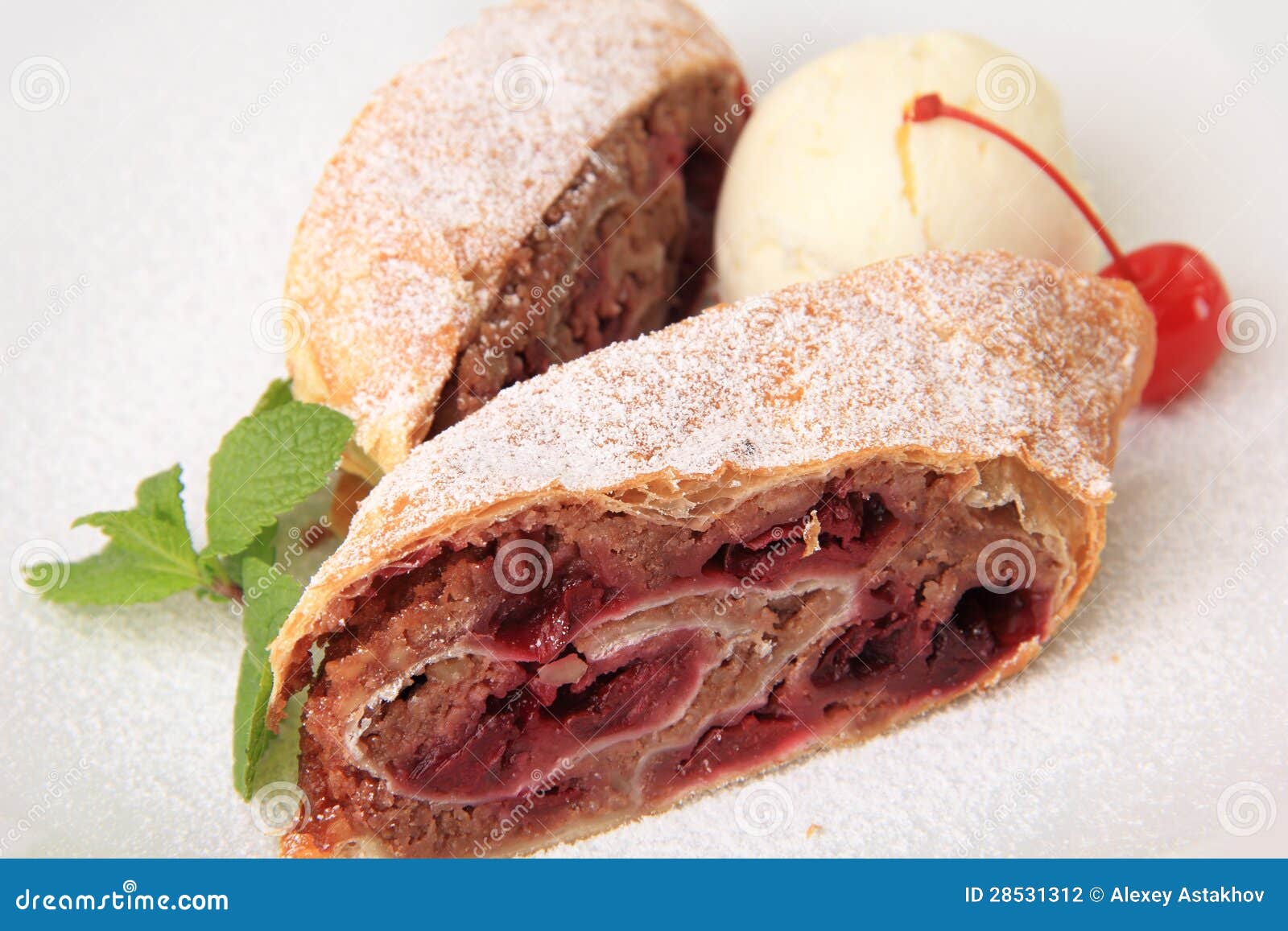 Pieces of cherry strudel stock photo. Image of gourmet - 28531312