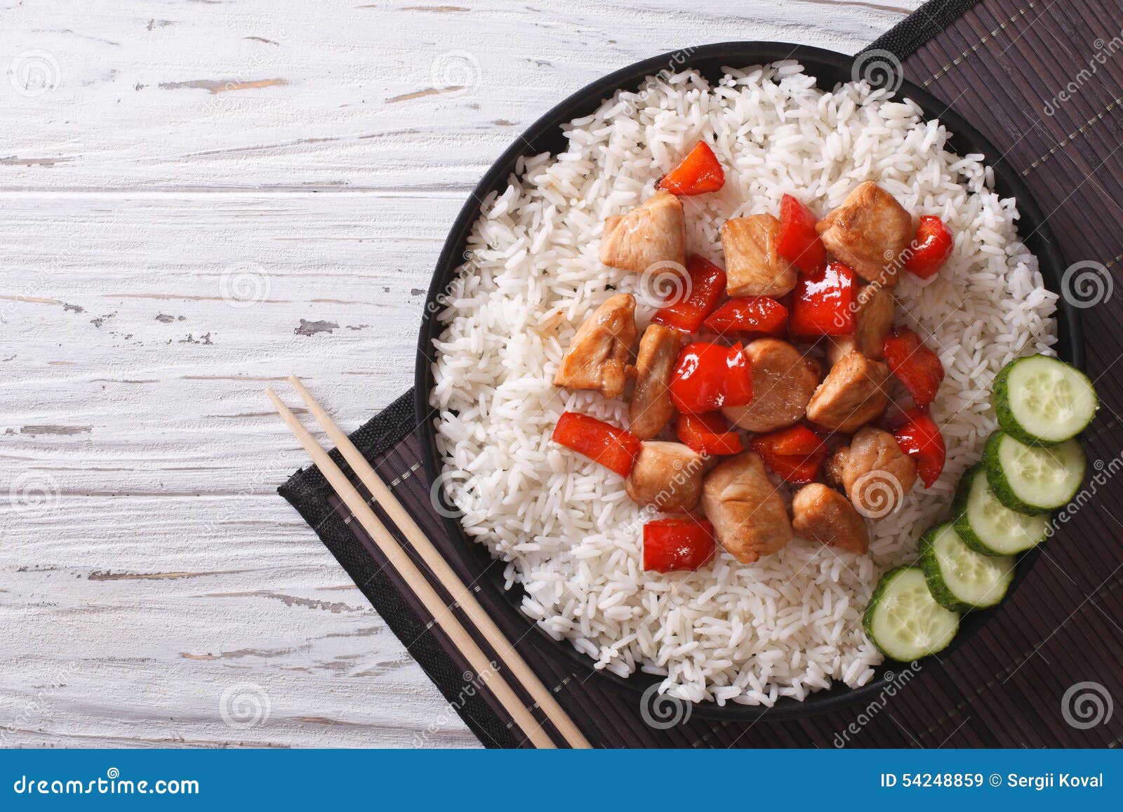 Pieces of Chicken with Rice on a Plate. Horizontal Top View Stock Image ...