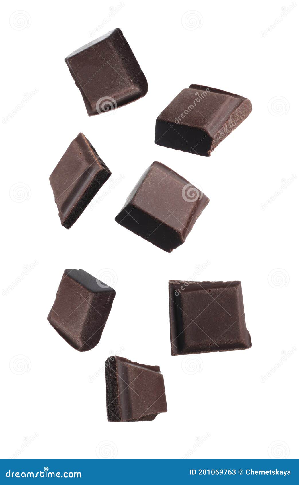 Pieces of Chocolate Bar Falling on White Stock Image - Image of ...