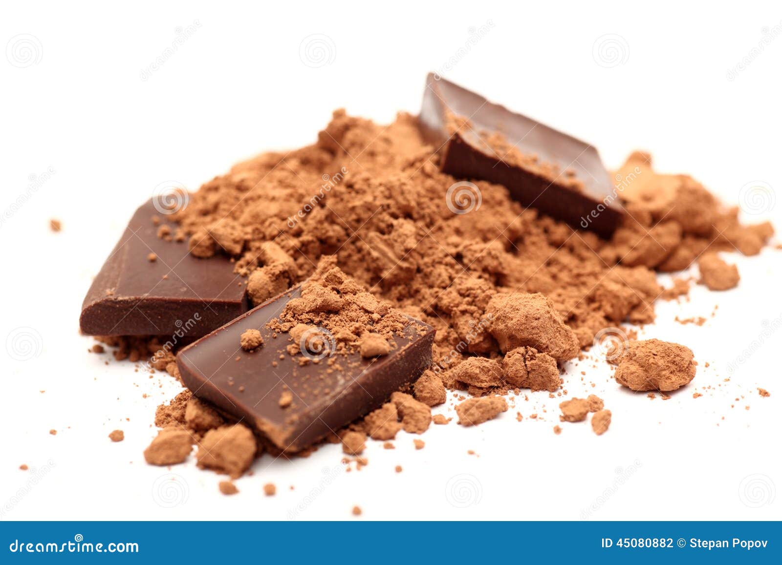 Pieces of Chocolate in Cocoa Powder Stock Photo - Image of horizontal ...