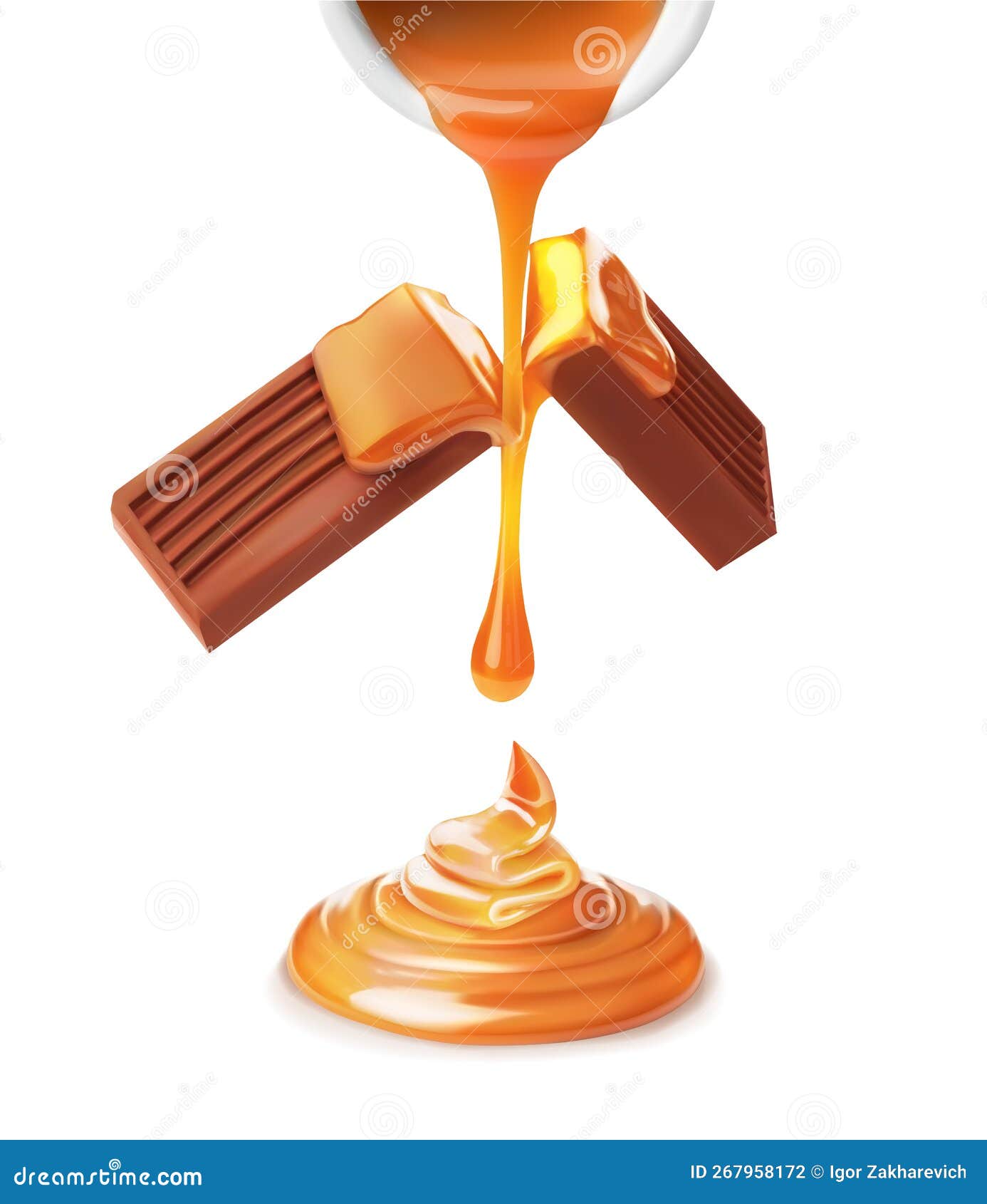Pieces of Chocolate Covered with Liquid Caramel. Vector Stock ...