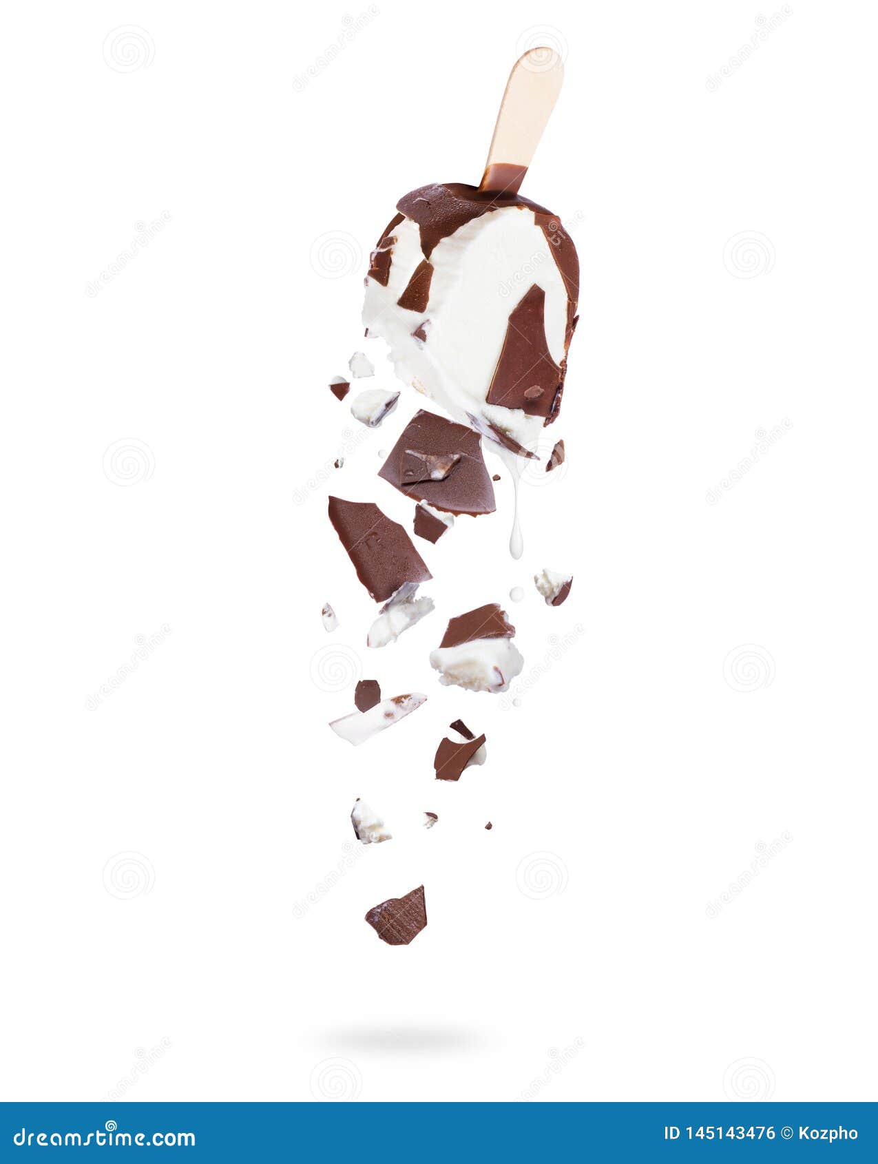 Pieces of Chocolate Ice Cream Fall Down on White Background Stock Photo ...