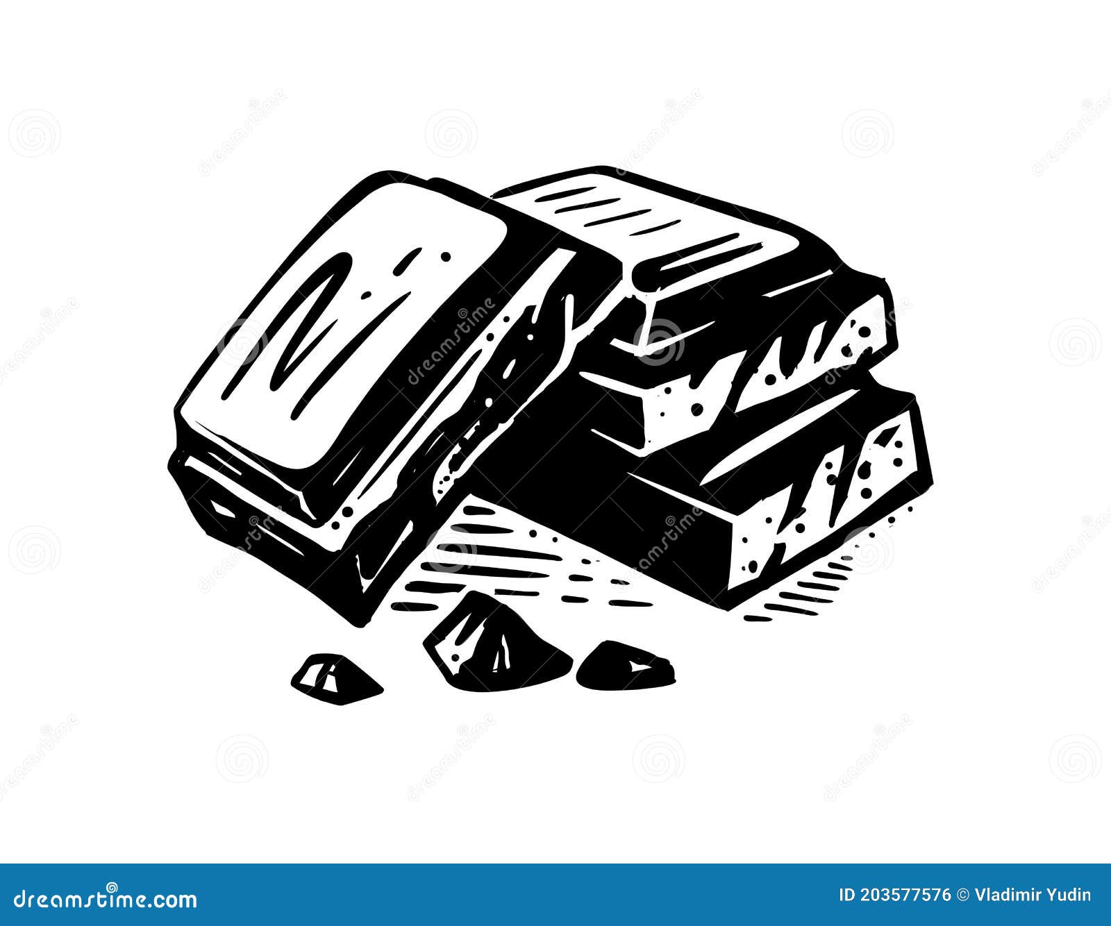 Pieces of Chocolate on White Background in Style of Stylized Sketch ...