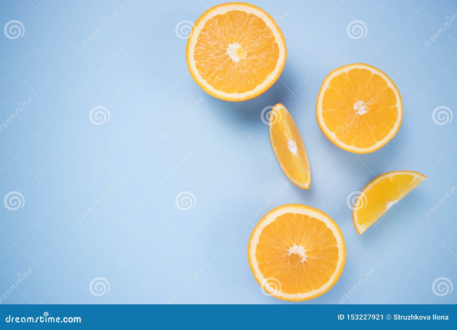 Pieces of Citrus on a Blue Background. Stock Image - Image of food ...