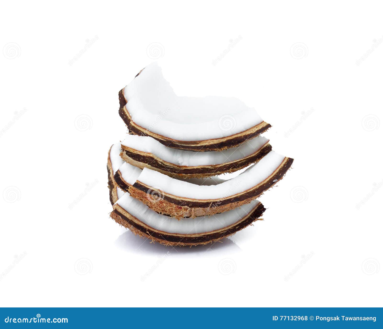 Pieces of Coconut Shell Broken into Pieces and Stacked on White Stock ...